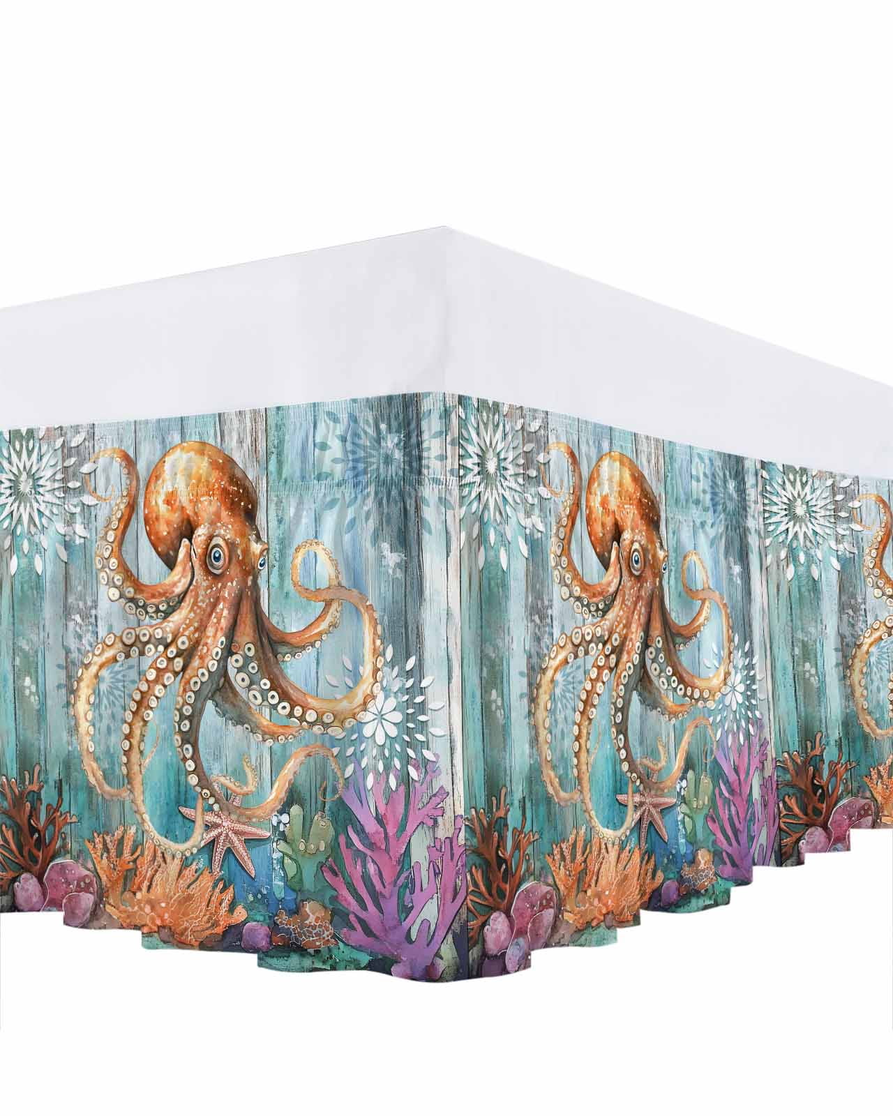 Marine Submarine Octopus Ruffle Bed Skirt California King Size Undersea ...