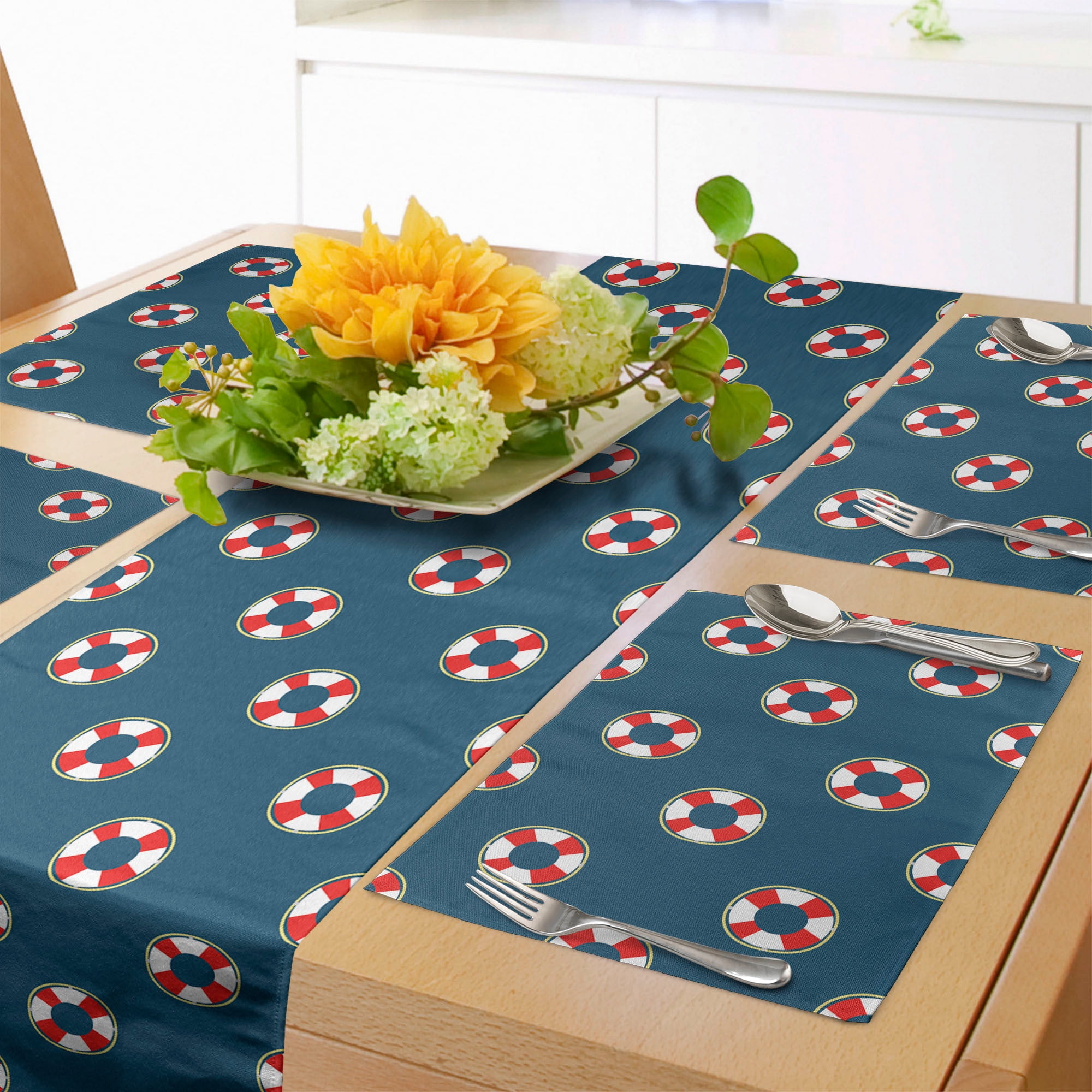 Marine Table Runner & Placemats, Nautical Style Life Cruise Marine ...