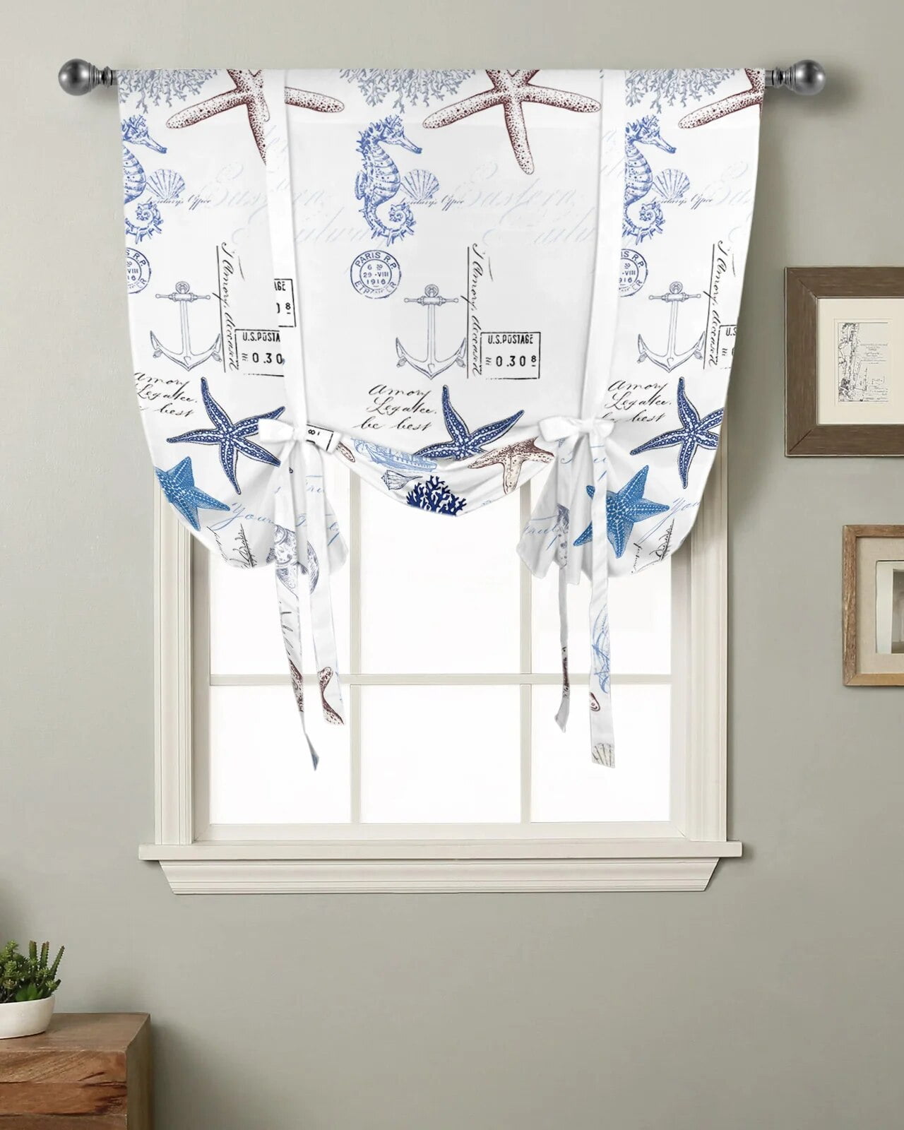 Marine Texture Seashells Star Kitchen Short Window Curtain Modern Home ...