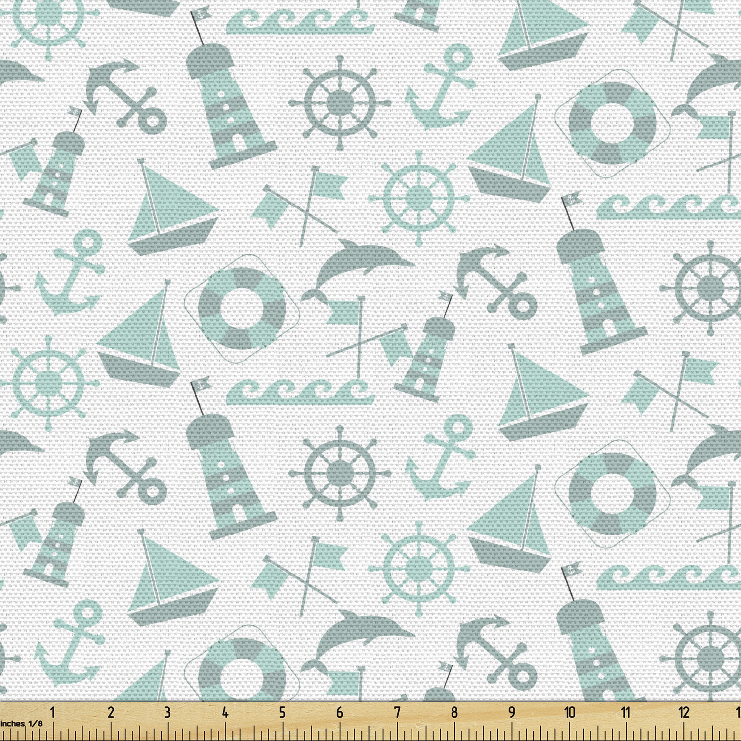 Marine Upholstery Fabric by the Yard, Pastel Themed Nautical Layout ...