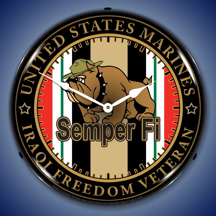 Marine Veteran Operation Iraqi Freedom LED Lighted Premium Wall Clock ...