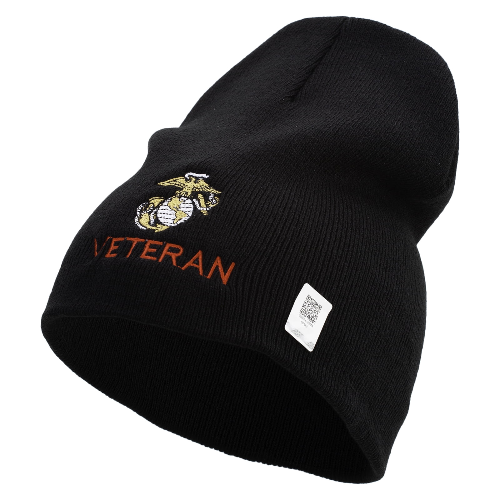 Marine Veteran Symbol Embroidered 8 Inch Solid Knit Short Beanie Made ...