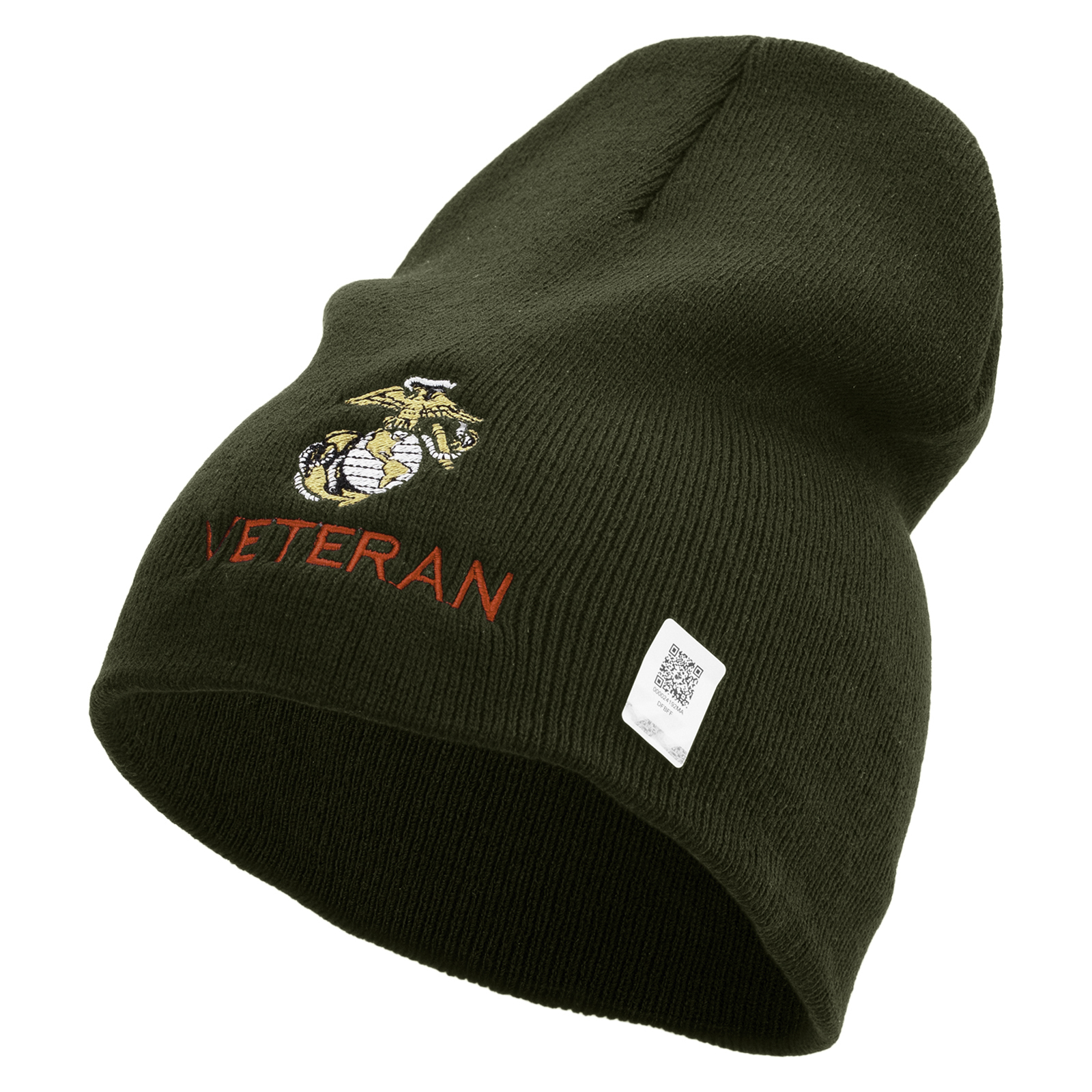 Marine Veteran Symbol Embroidered 8 Inch Solid Knit Short Beanie Made ...