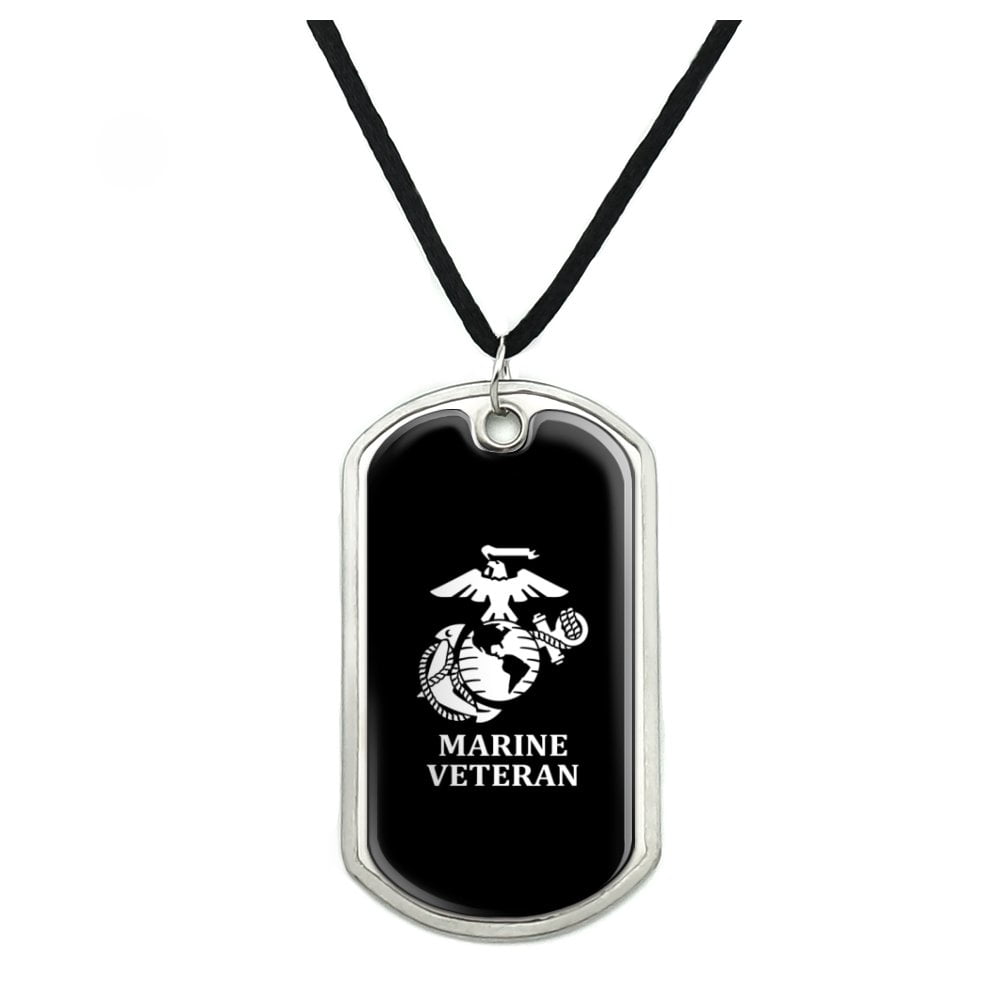 Marine Veteran USMC White on Black Officially Licensed Military Dog Tag ...