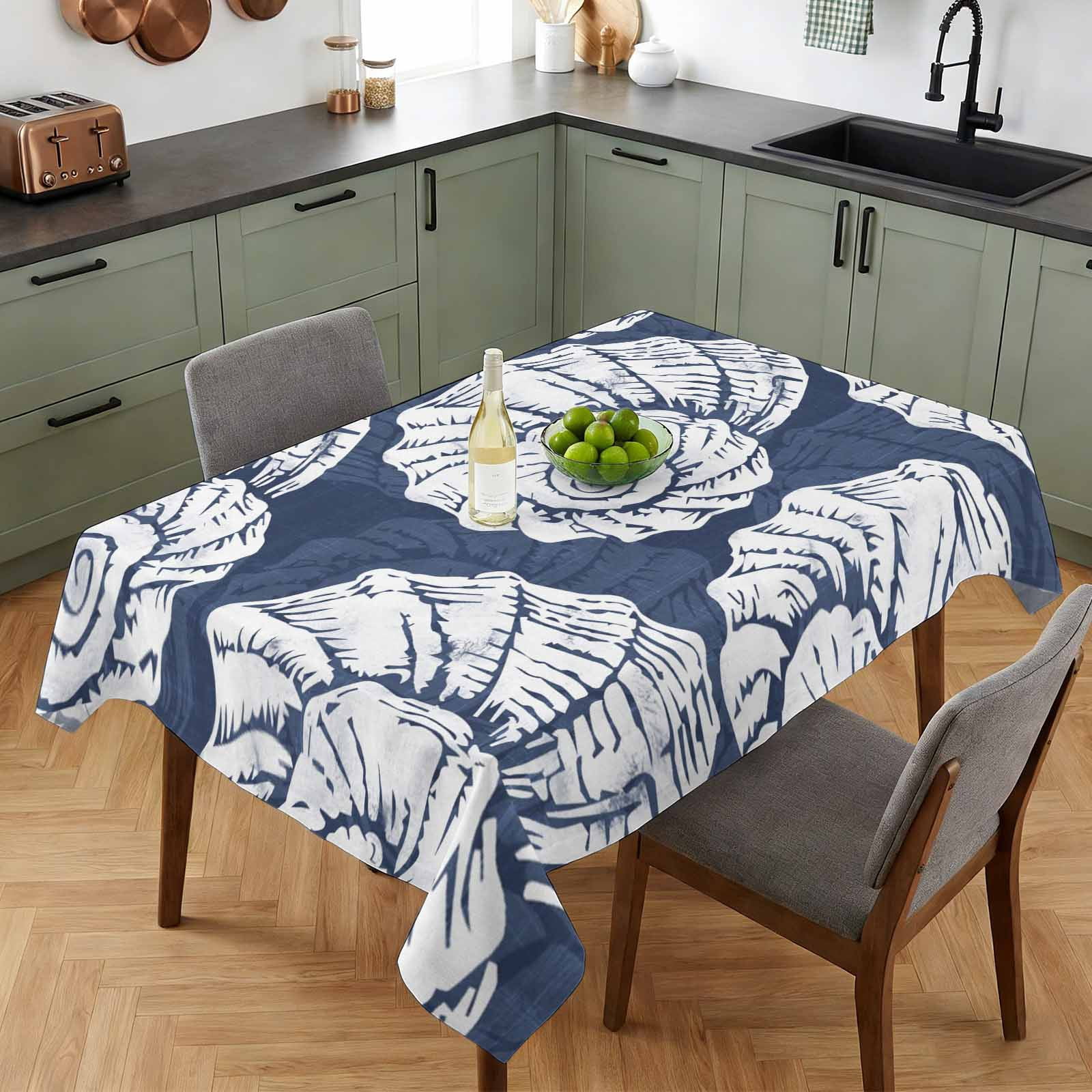 Marine White Conch on Indigo Blue Table Cloth 52x70in, Waterproof ...