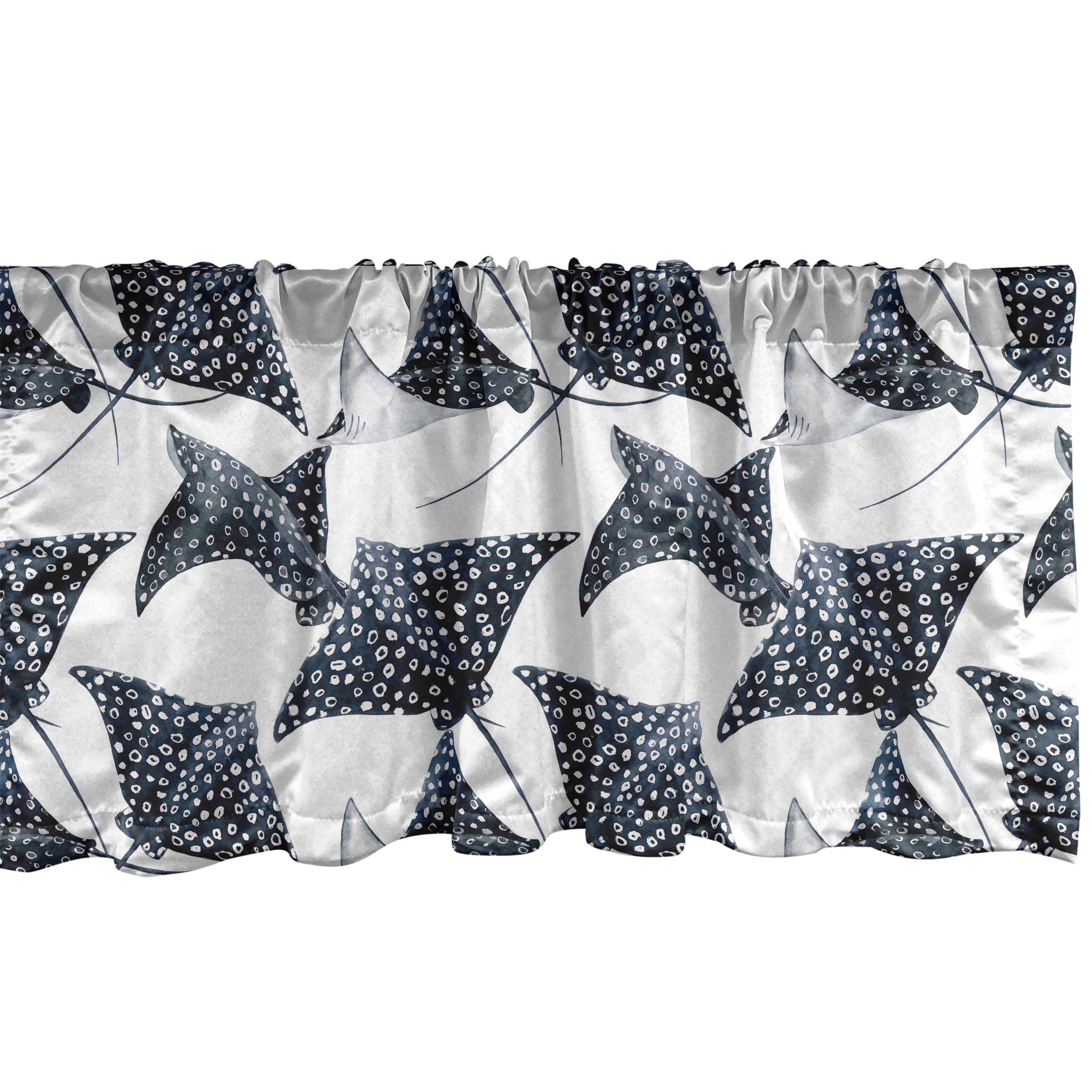 Marine Window Valance, Digital Drawn Dot Ornamented Ramp Fish Pattern ...