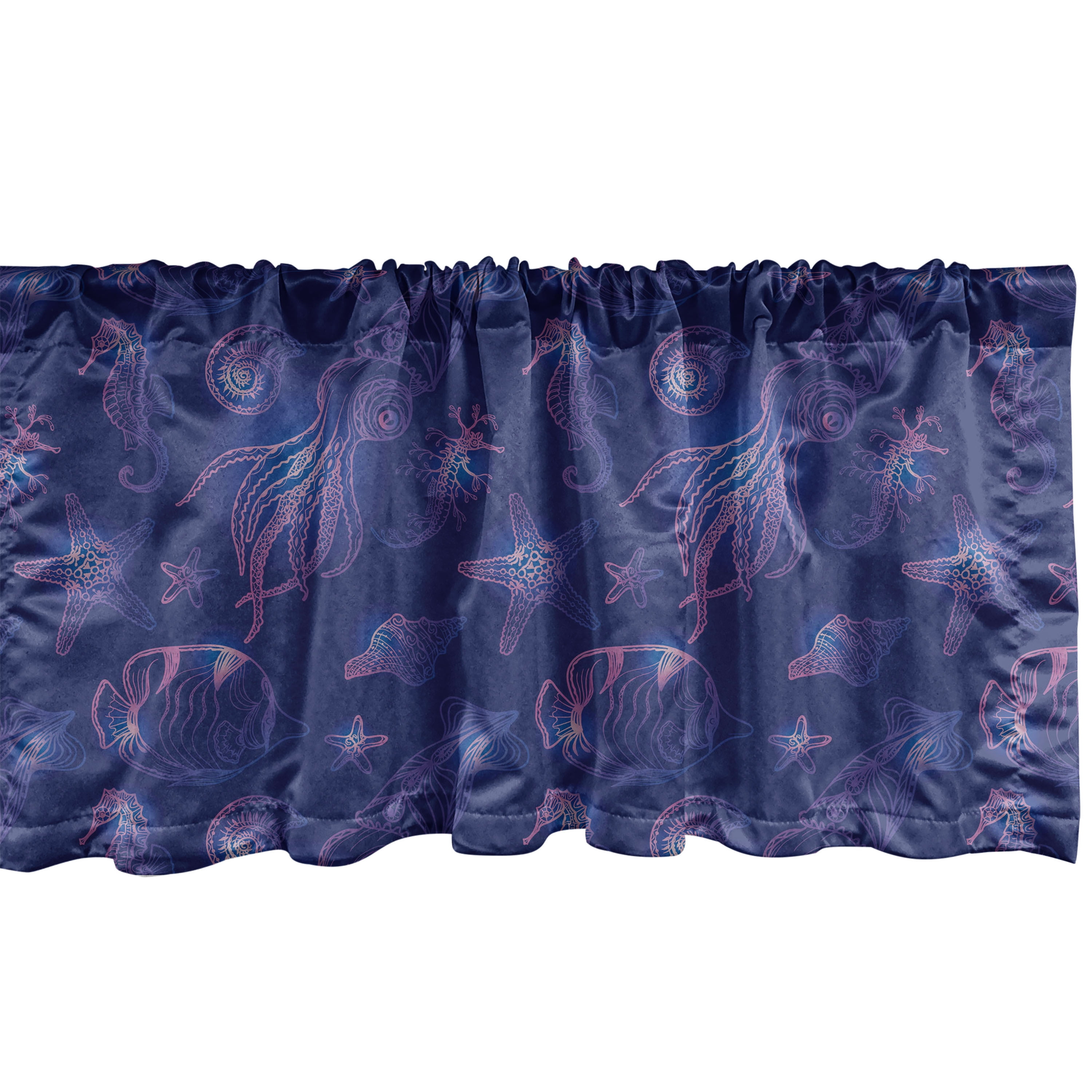 Marine Window Valance, Nautical Themed Print with Jellyfish Seahorse ...