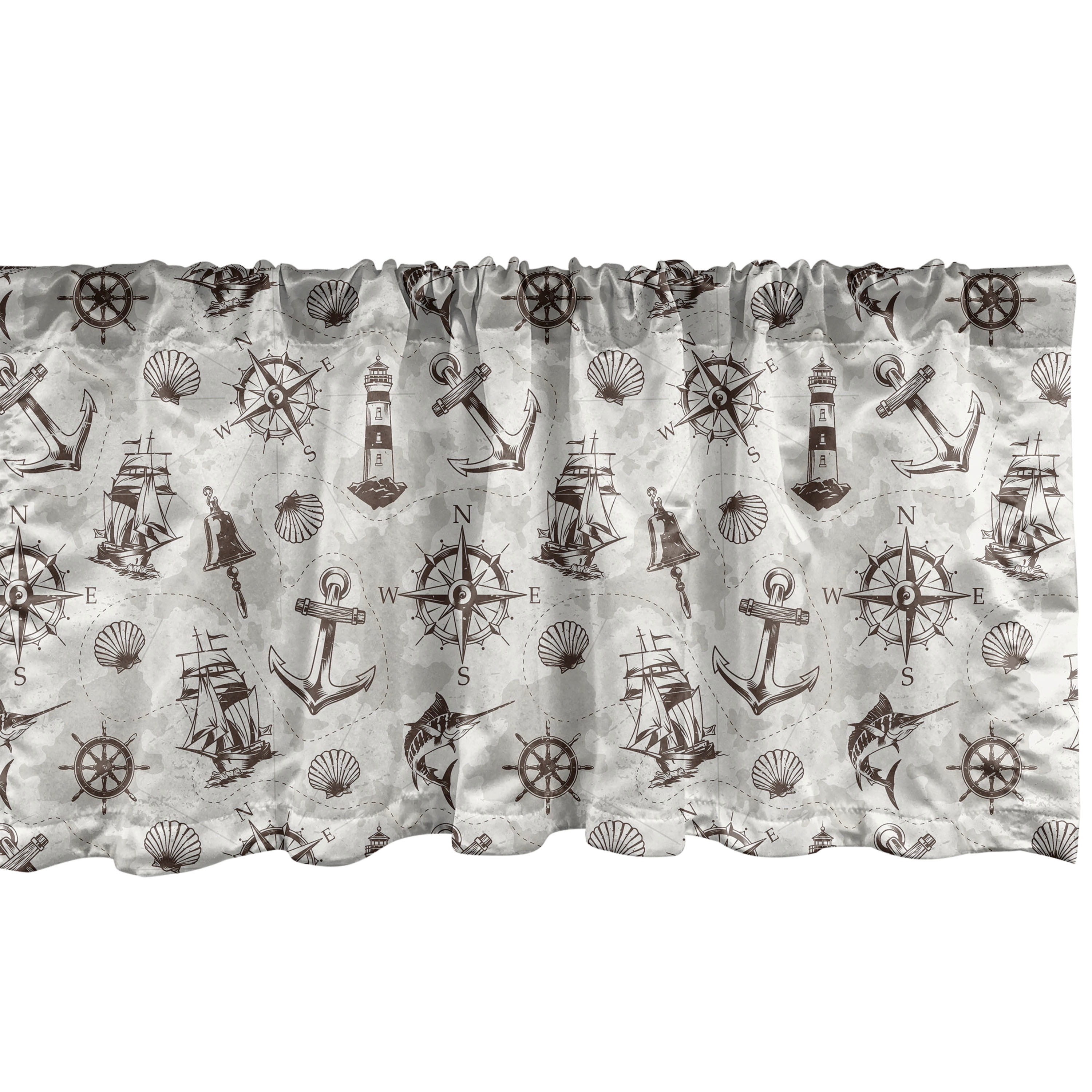 Marine Window Valance, Ocean Themed Vintage Nautical Pattern of Ship ...