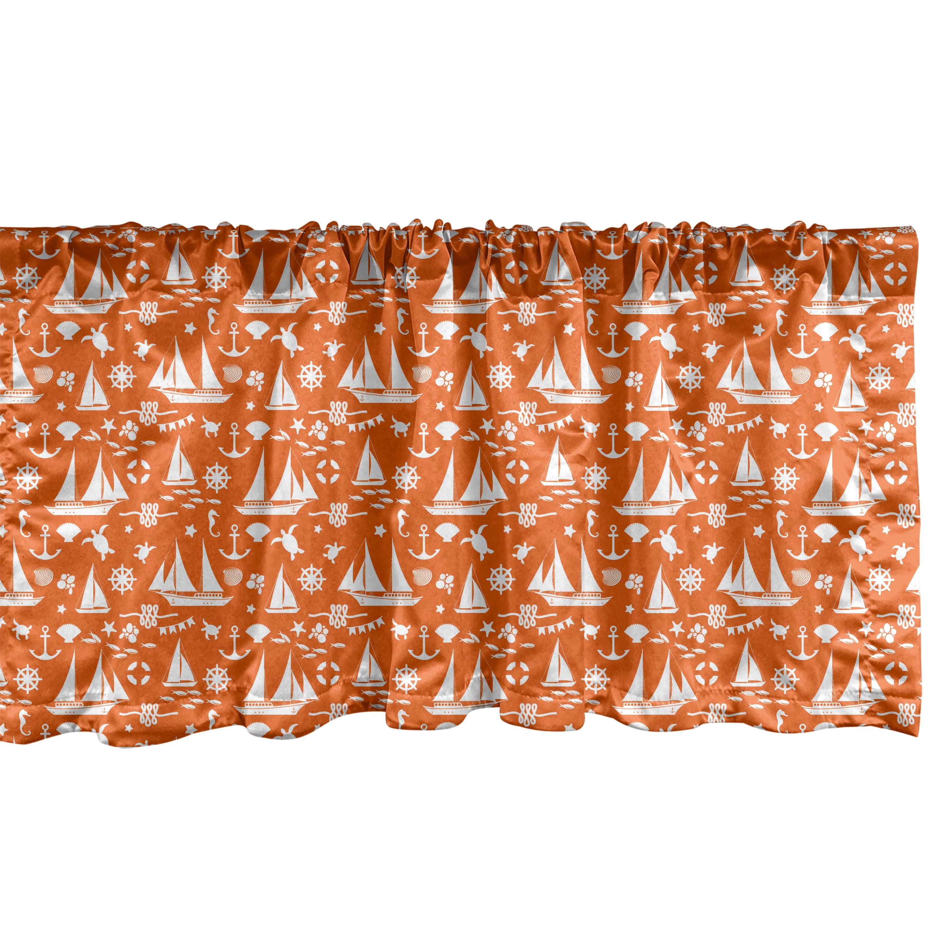 Ambesonne Marine Valance Pack of 2, Sailboat Motifs Sea Animals, 54"X18 ...