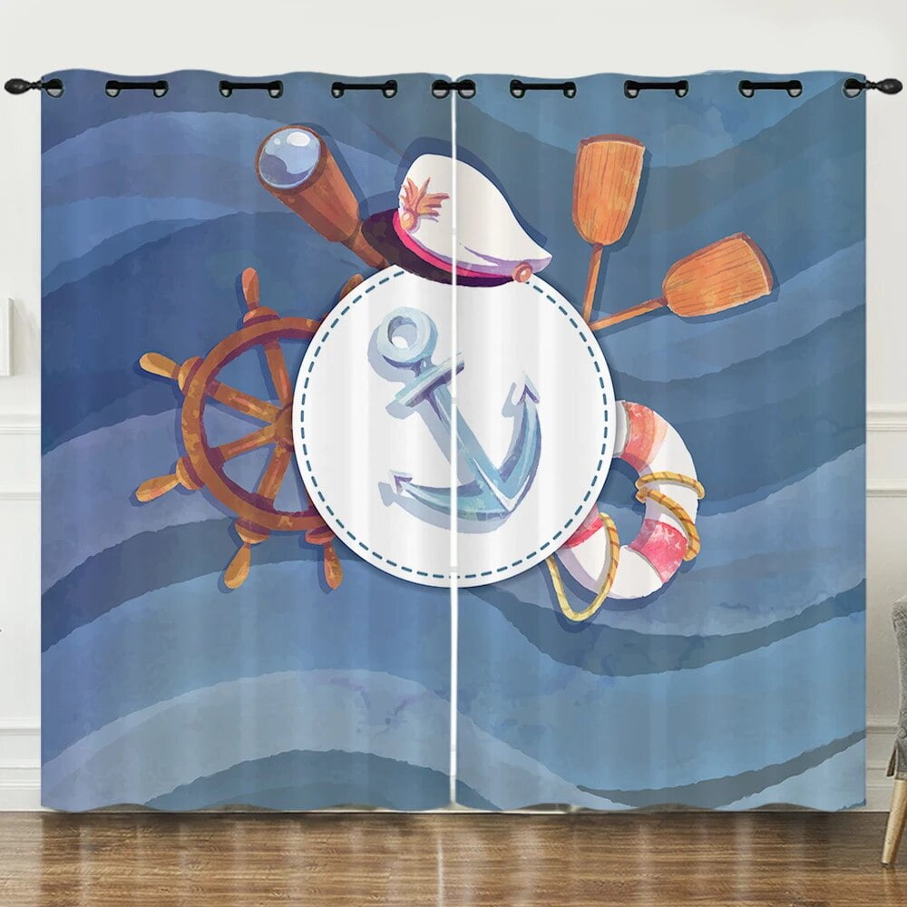 Marine Windows Drapes Sea Shells and Stars Curtains for Kids Teens ...