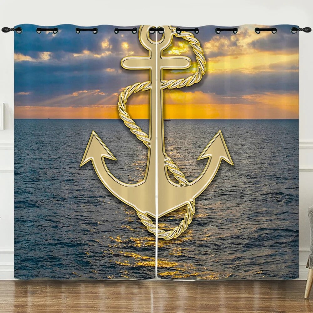Marine Windows Drapes Sea Shells and Stars Curtains for Kids Teens ...