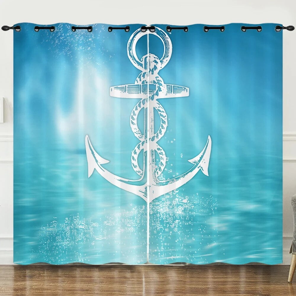 Marine Windows Drapes Sea Shells and Stars Curtains for Kids Teens ...