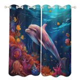 Marine World Dolphin 2 Panels 3D Printing Pattern Curtain for Bedroom ...