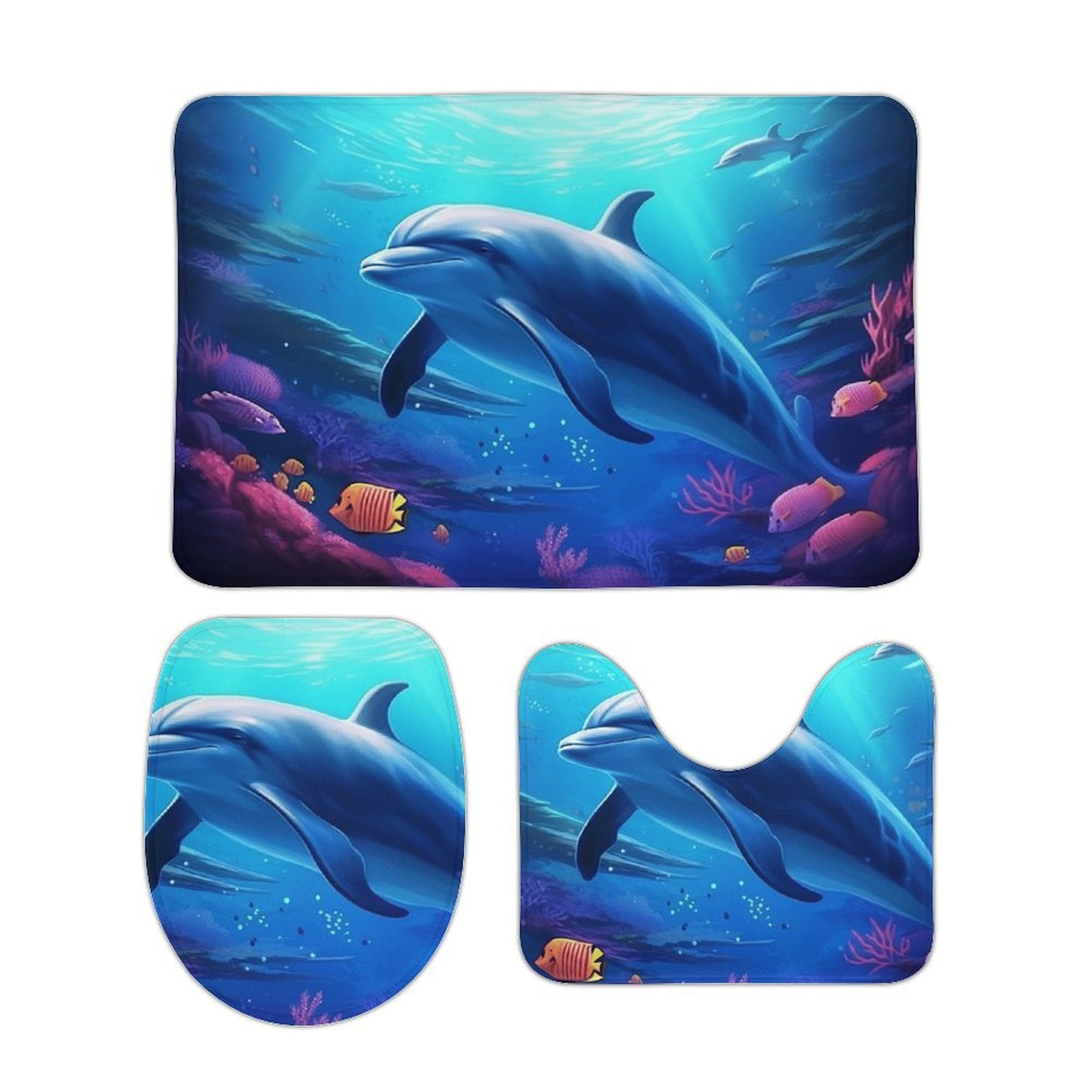 Marine World Dolphin Bathroom Mats Set 3-piece Bath Mats , Washable ...