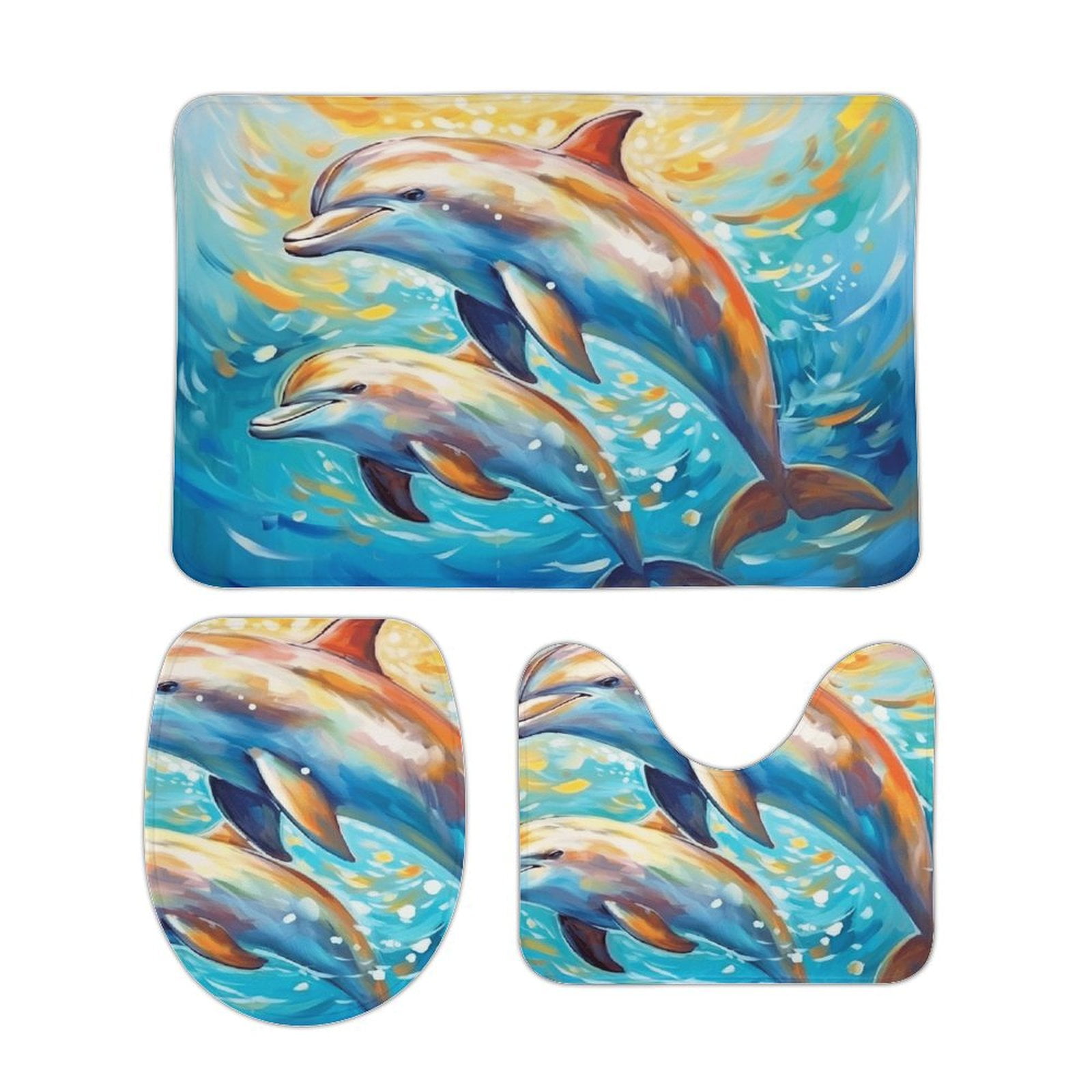 Marine World Dolphin Bathroom Rugs Set 3 Piece with Non-Slip Bath Rugs ...