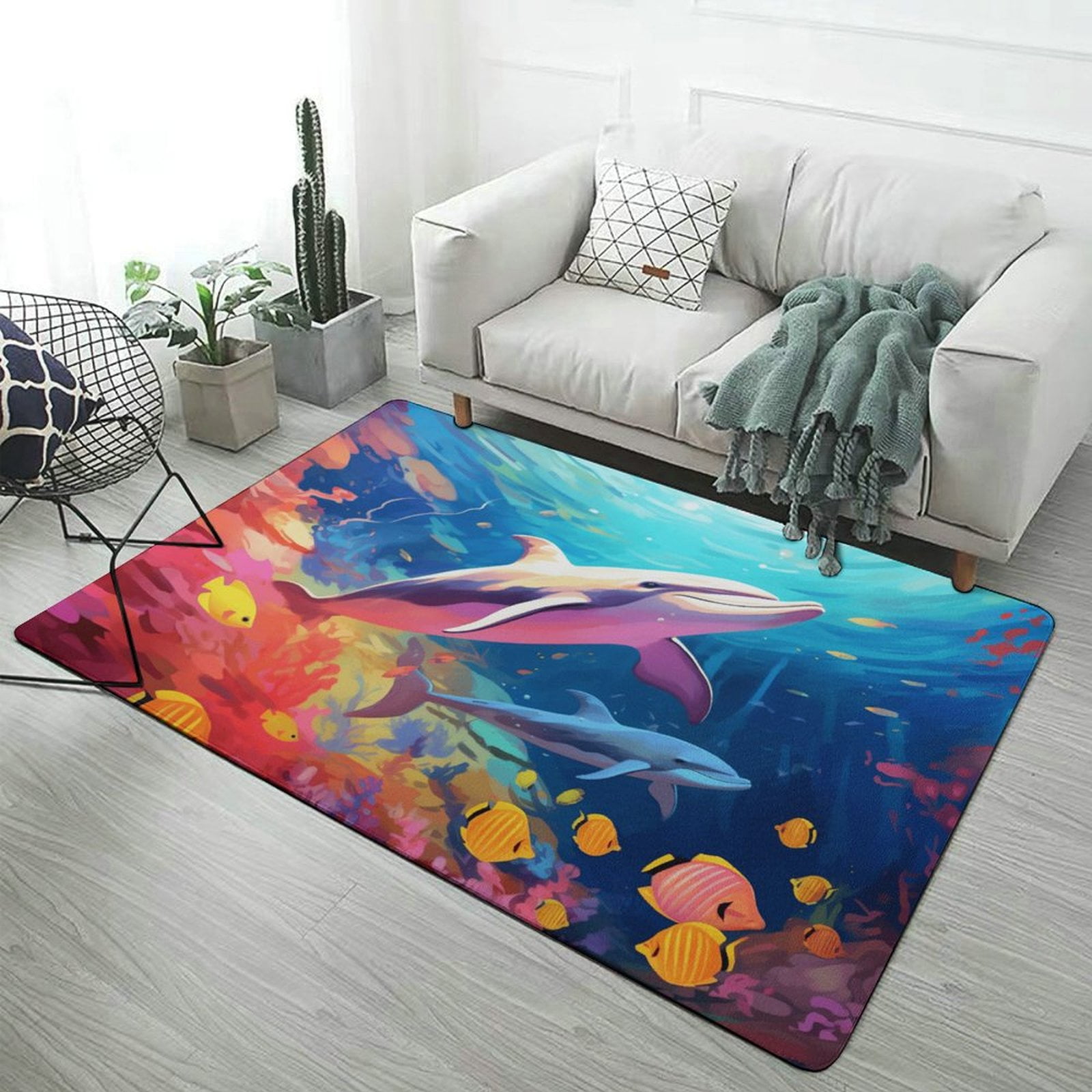 Marine World Dolphin Carpet Style Living Room Bedroom Rug Modern 3d ...
