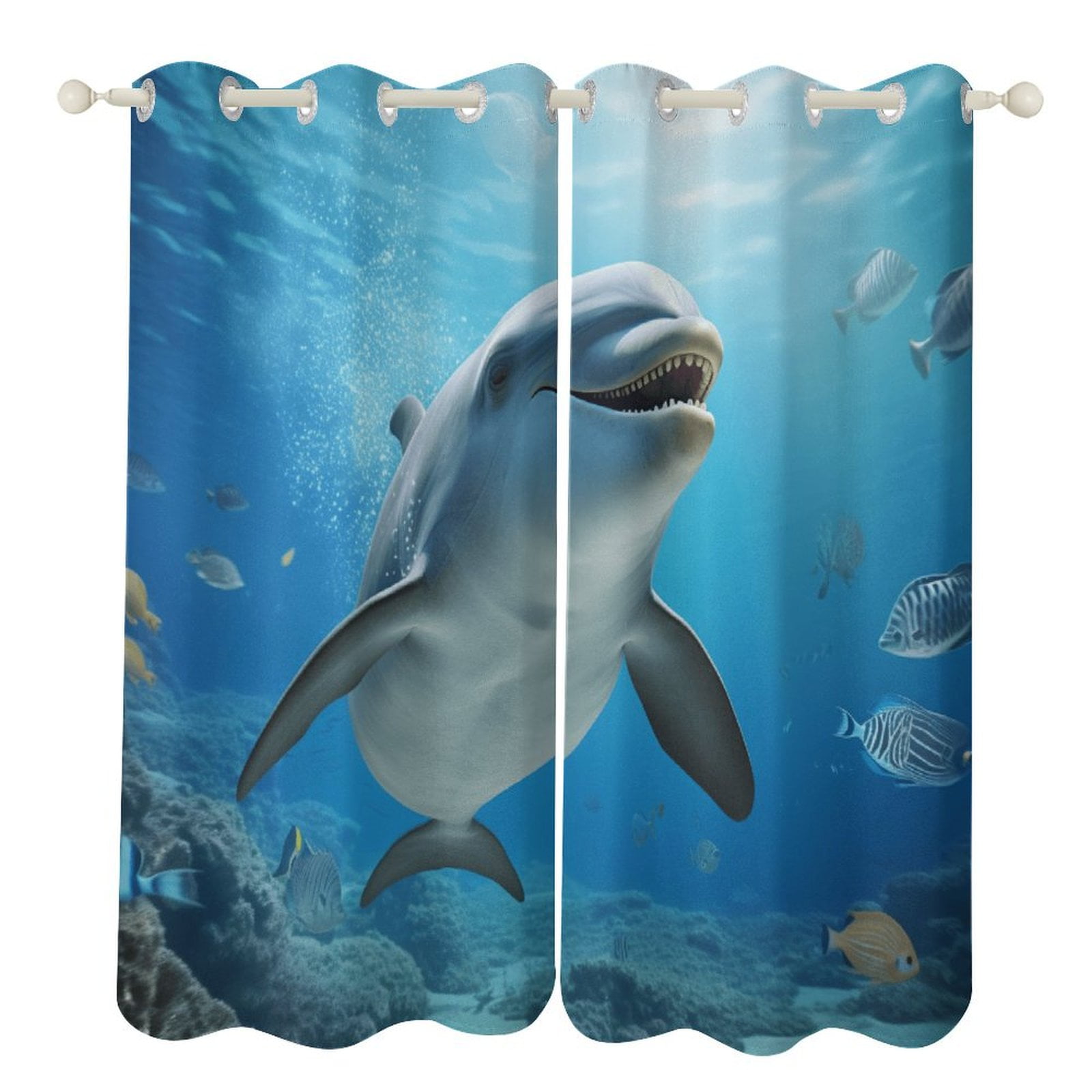 Marine World Dolphin Curtains Watercolor Theme Window Curtains Grommet ...