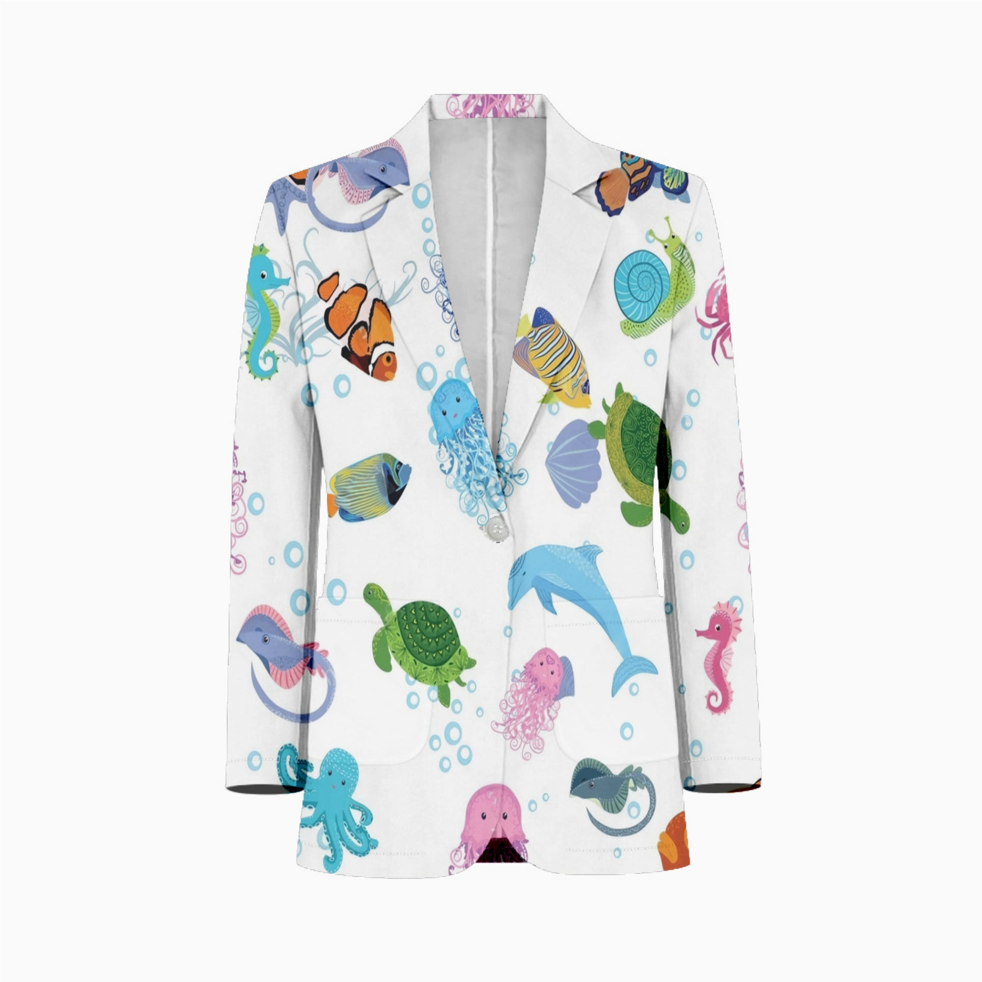 Marine life, fish, animals bright Customized Men's Suits full man Shawl Collar Gentleman Suits ...