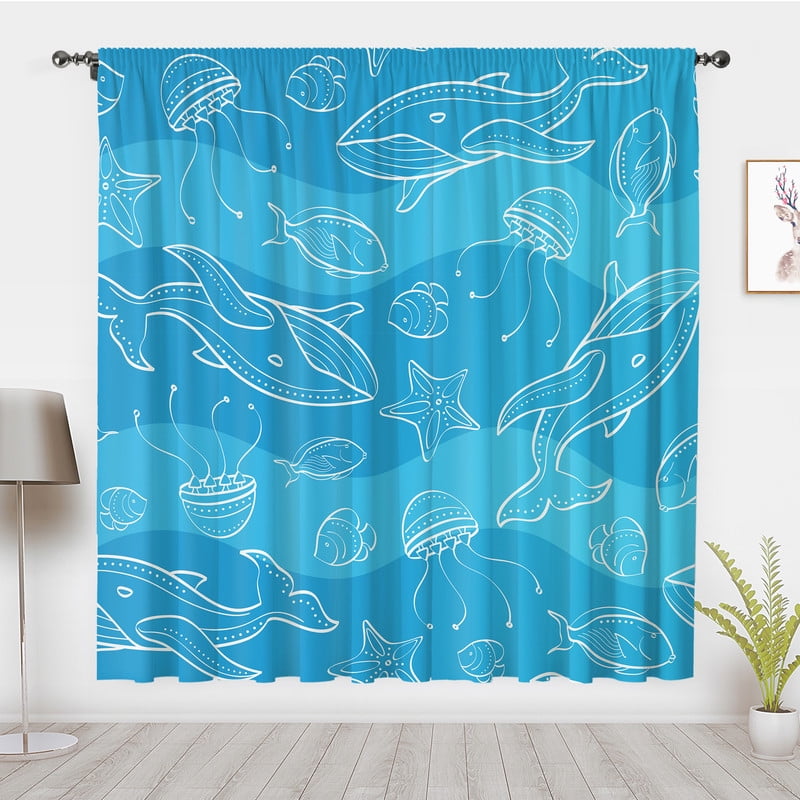 Marine style art Window Curtains, Modern Minimalist marine life Window ...