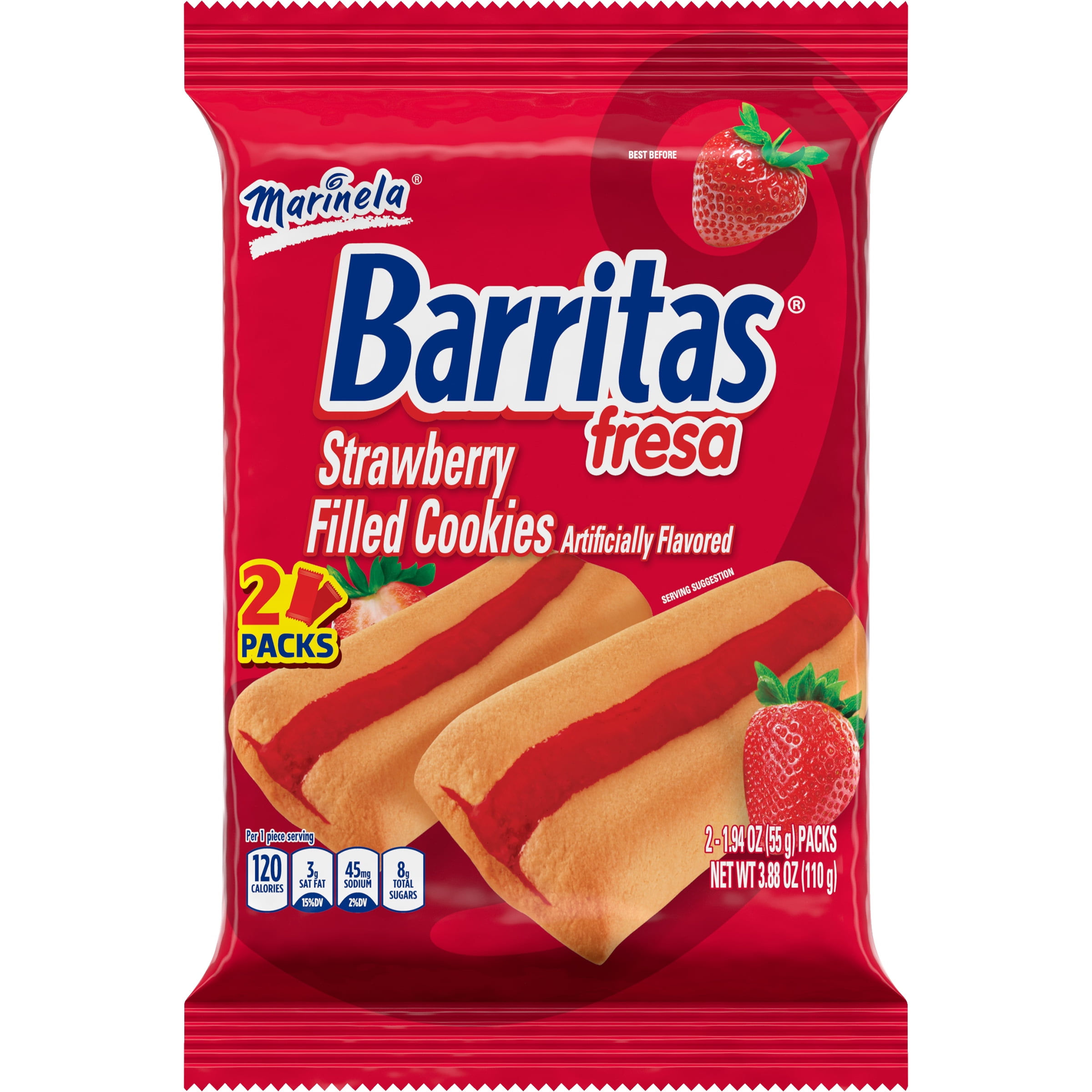 Marinela Barritas Fresa Strawberry Soft Filled Cookie Bar, Artificially ...