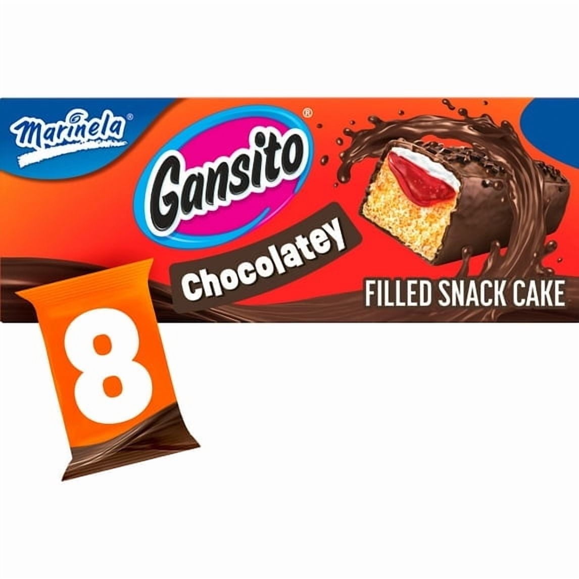 Marinela Gansito Chocolatey Filled Snack Cake, 8 packs, Strawberry ...