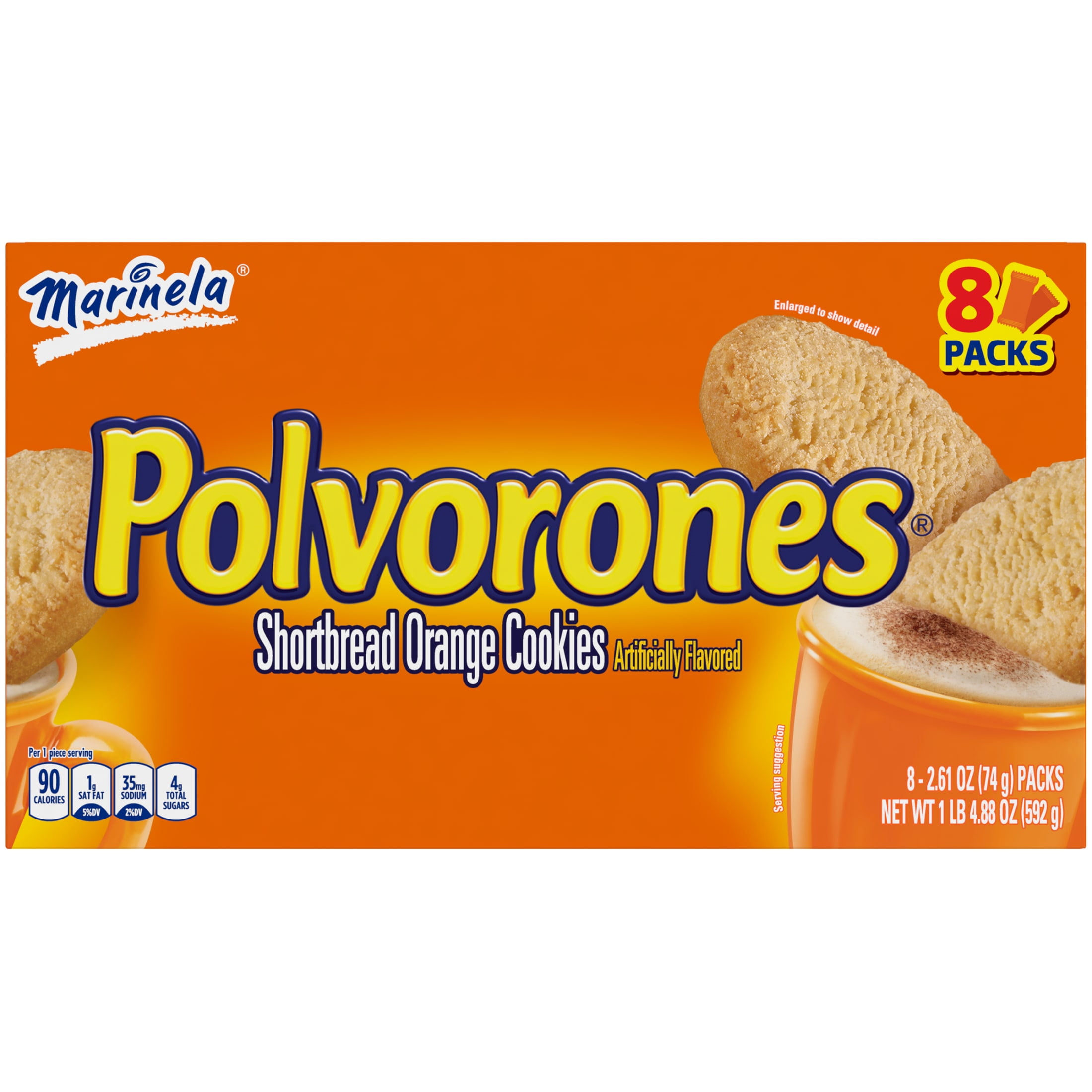 Marinela Polvorones, Orange Artificially Flavored Shortbread Cookies, 8 ...