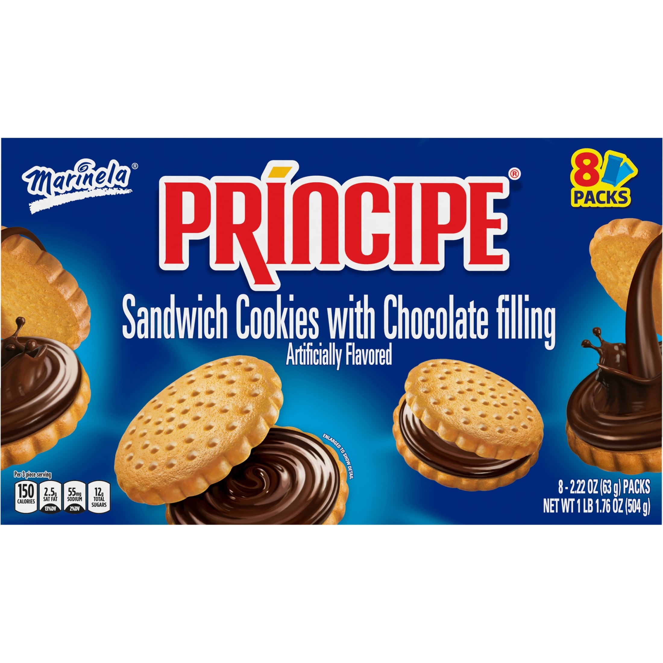 Marinela Principe Chocolate Filled Sandwich Cookies, 8 count, Cookies ...