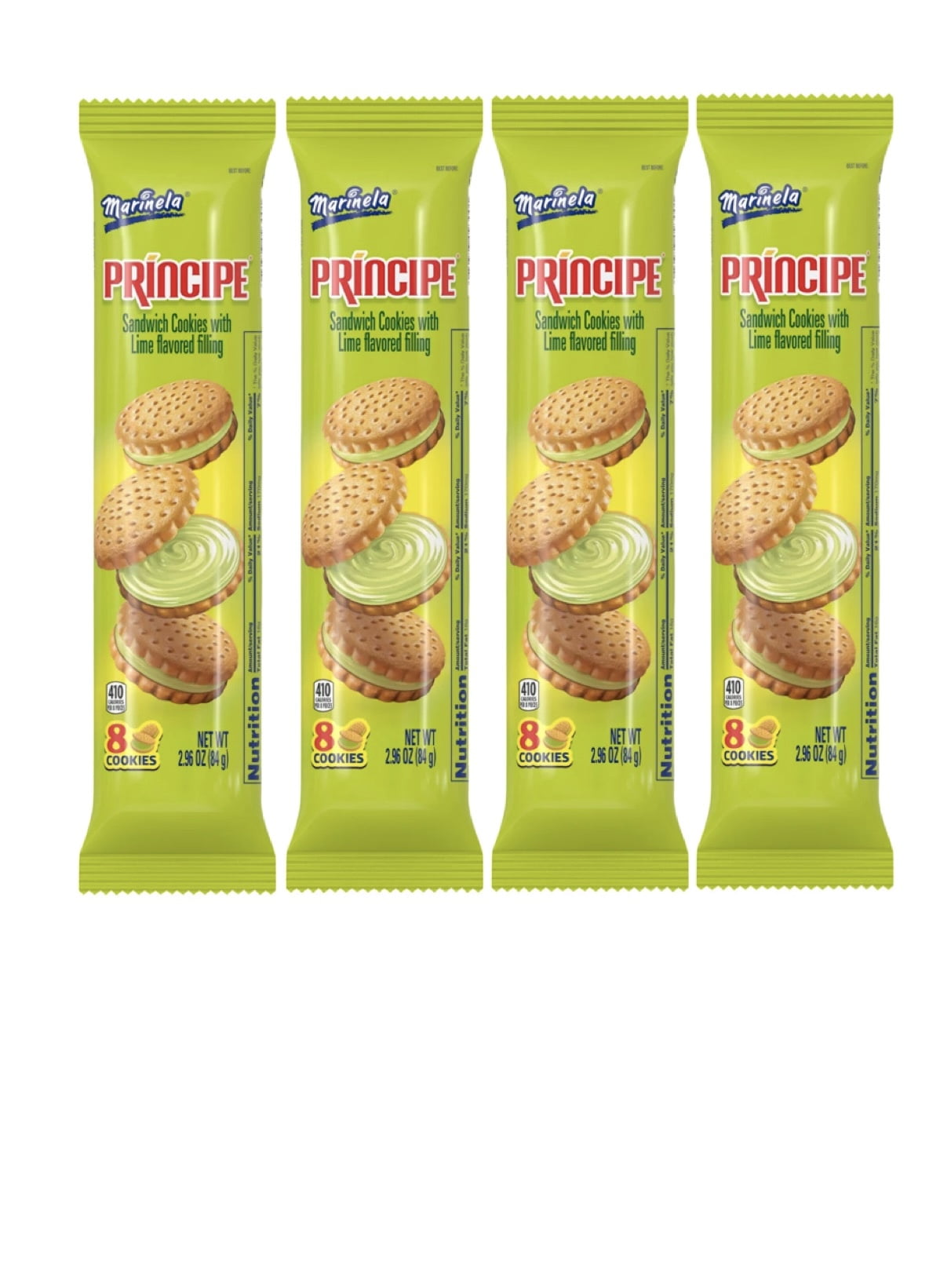 Marinela Principe Lime Filled Sandwich Cookies, 8 count 4 Pack ...