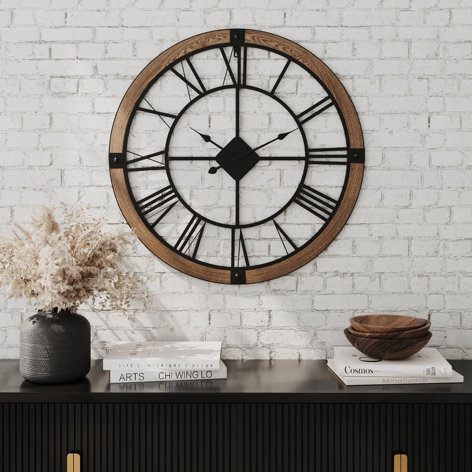 Marinela Round Wood Modern Farmhouse Wall Clock - Walmart.com