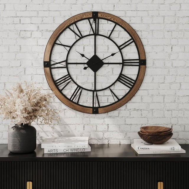 Marinela Round Wood Modern Farmhouse Wall Clock - Walmart.com