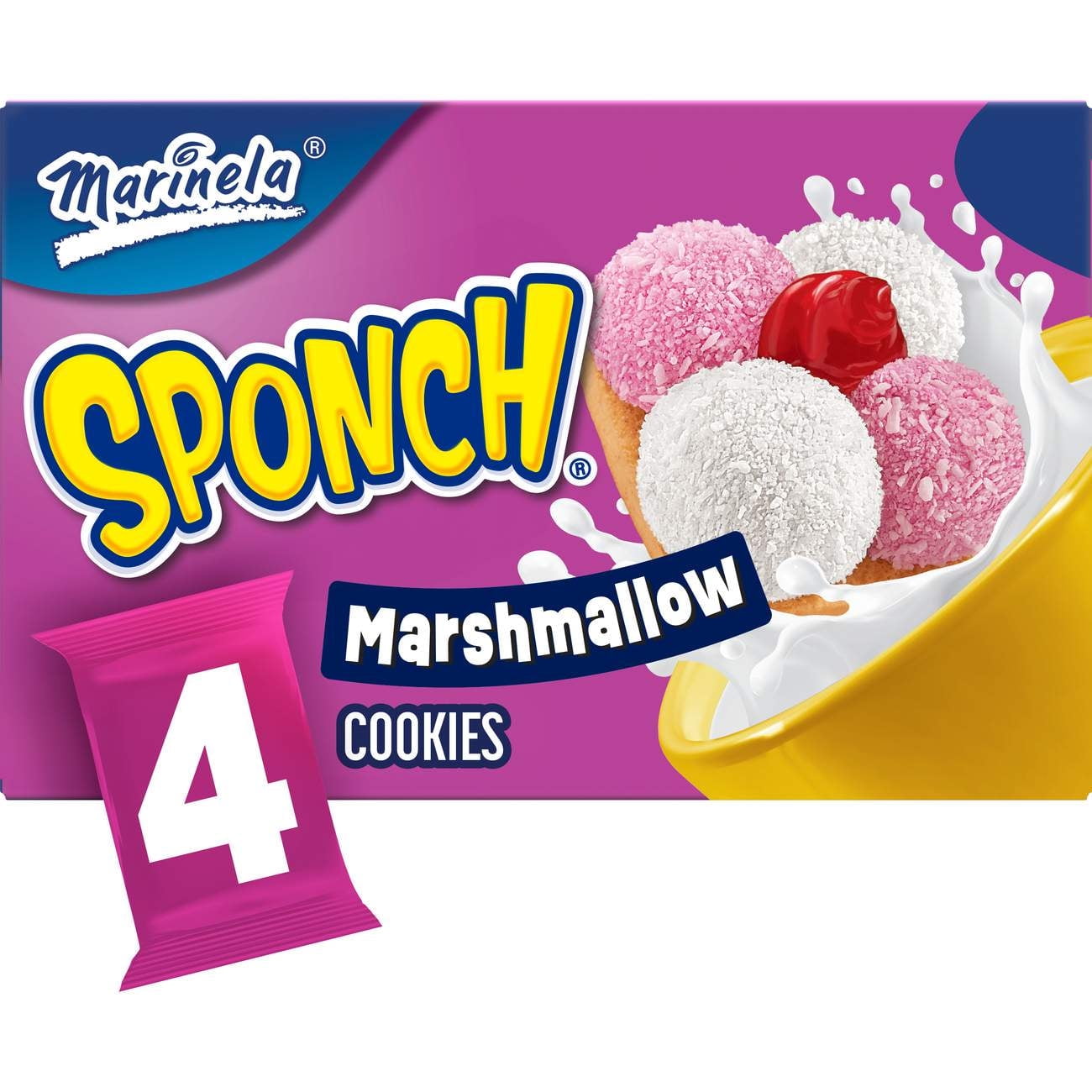 Marinela Sponch Coconut Strawberry Marshmallow Cookies Snack Packs, 4 ...