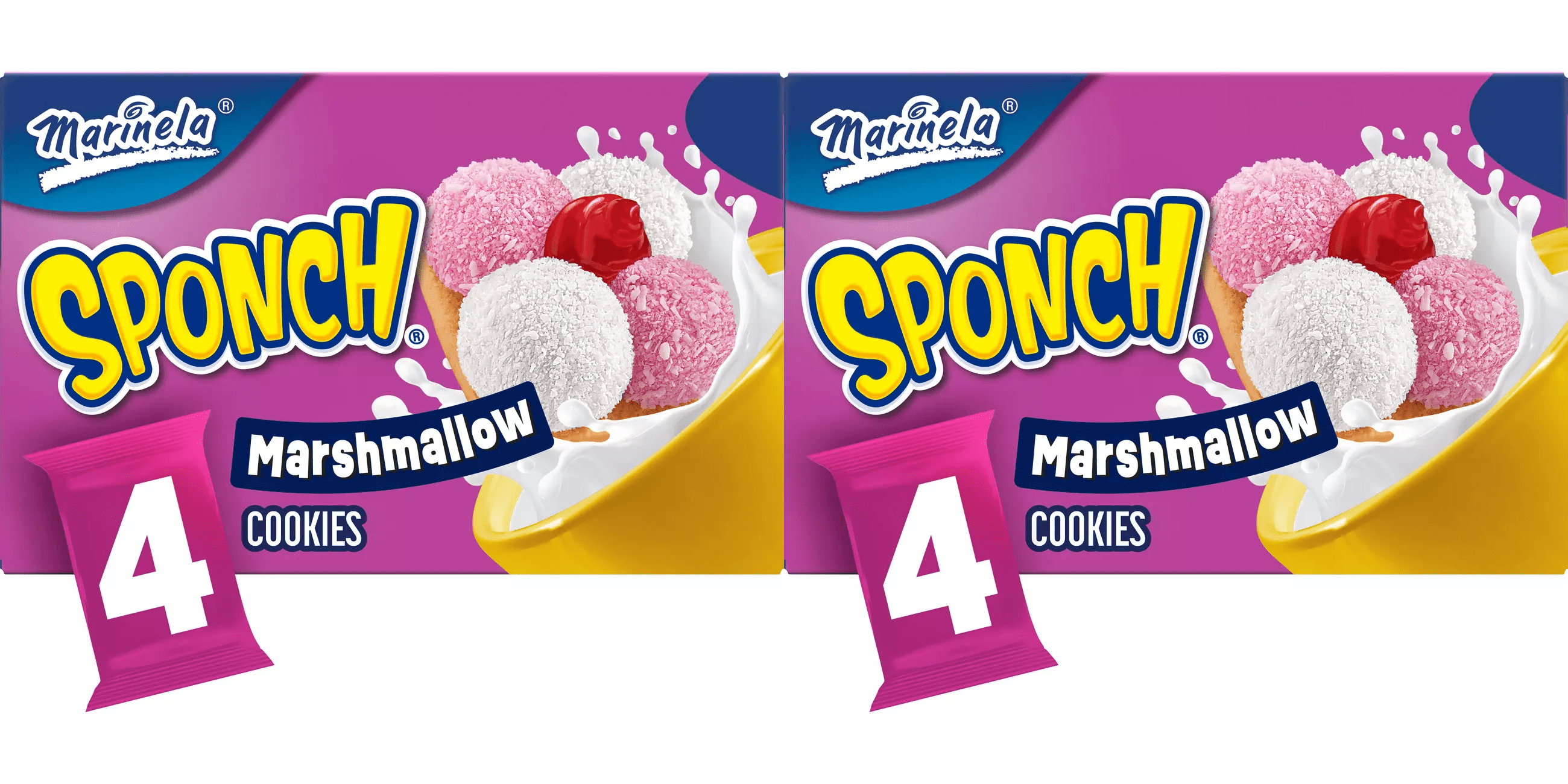Marinela Sponch Coconut Strawberry Marshmallow Cookies Snack Packs, 4 ...