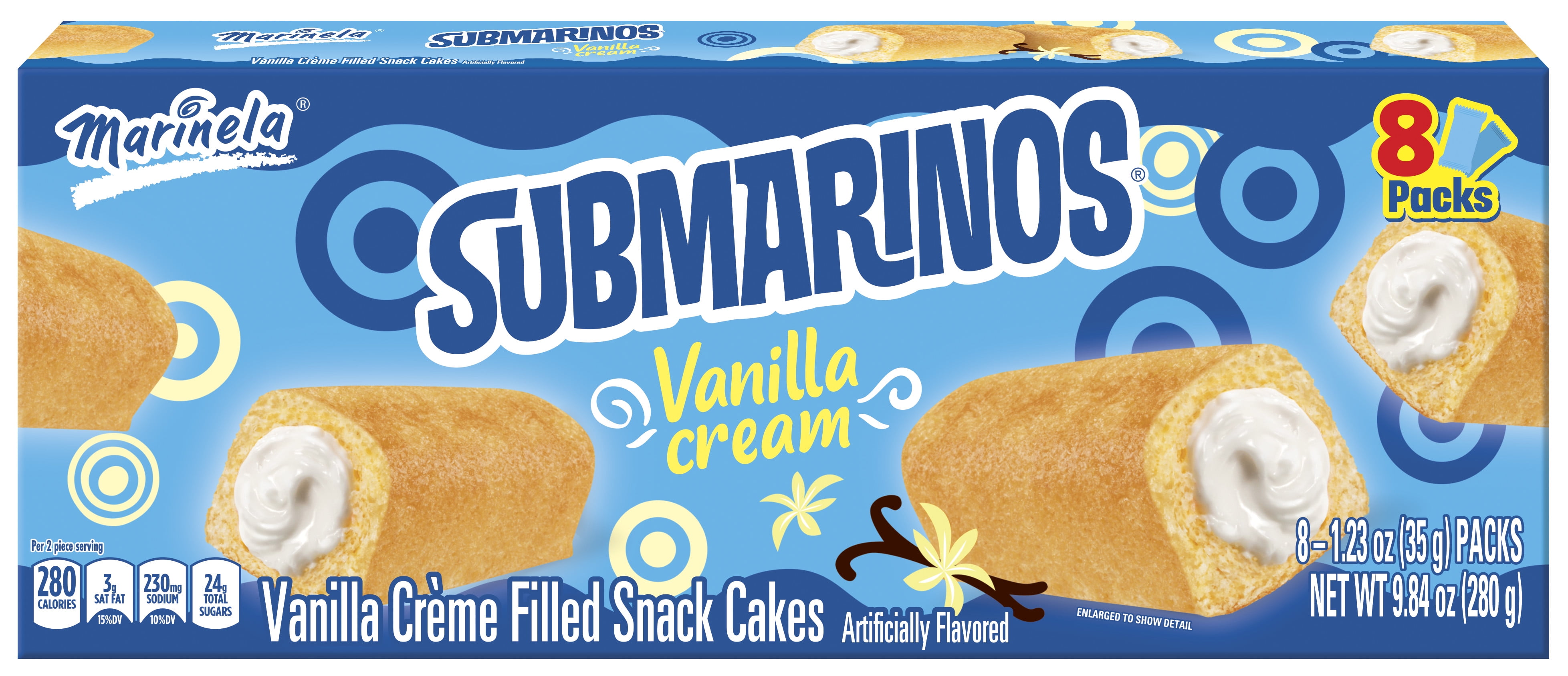 Marinela Submarinos Vanilla, Vanilla Crème Filled Snack Cakes ...