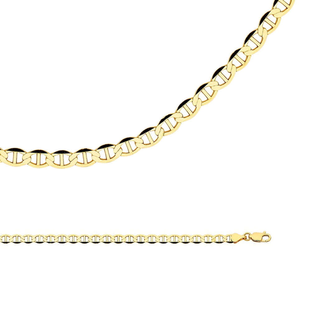 Mariner Chain Solid 14k Yellow Gold Anchor Necklace Flat Link Polished ...