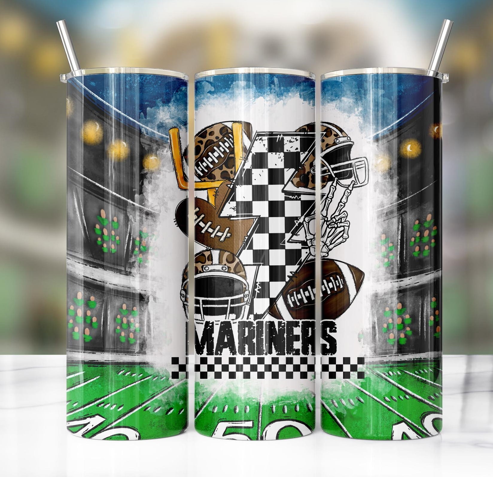 Mariners School Team Mascot Preppy Football 20 Oz Skinny Metal Tumbler ...