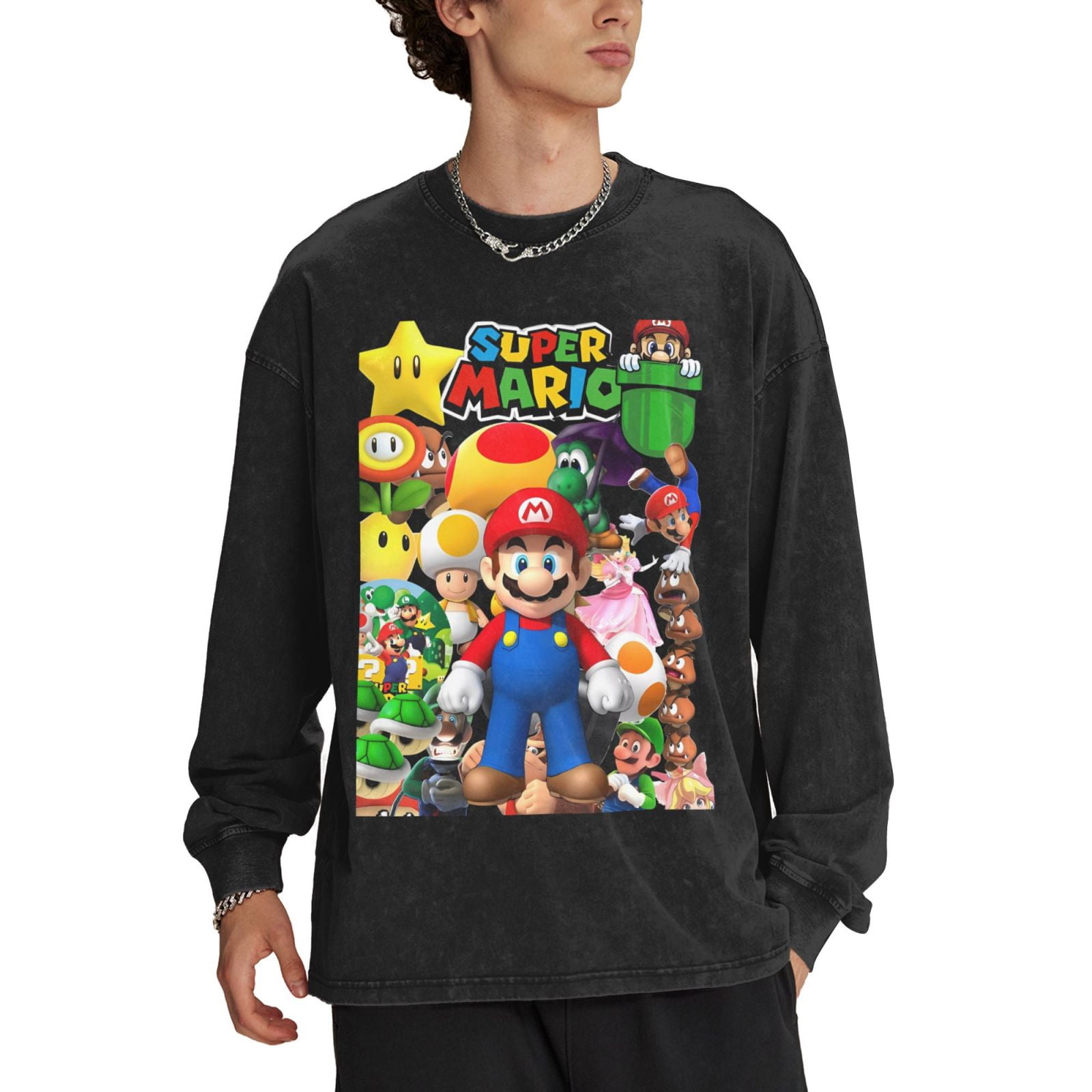 Mario 1 Long Sleeve Shirt Men's Heavy Weight Crew Neck Long Sleeve T ...