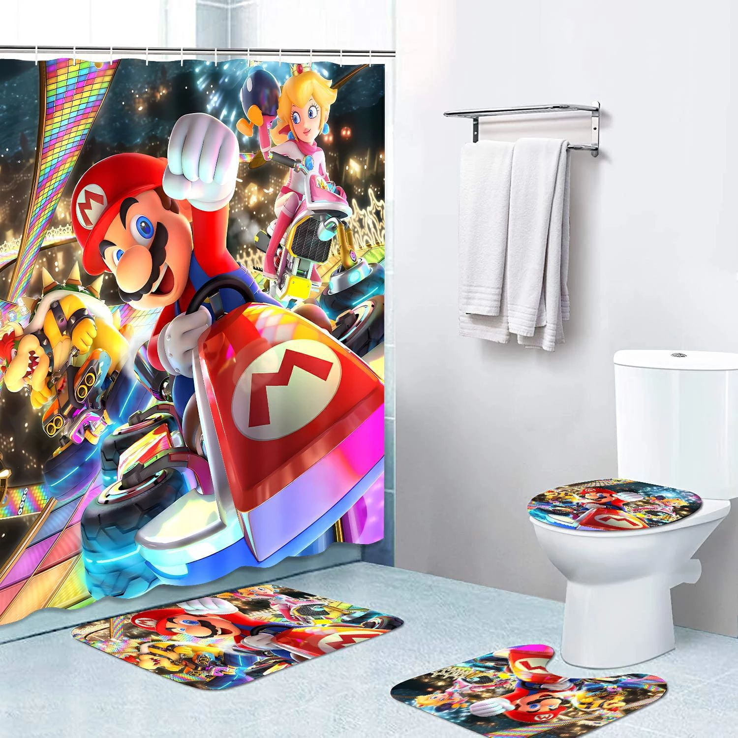 Mario 4 PCS Super Mario Bathroom Sets with Shower Curtain and Rugs ...