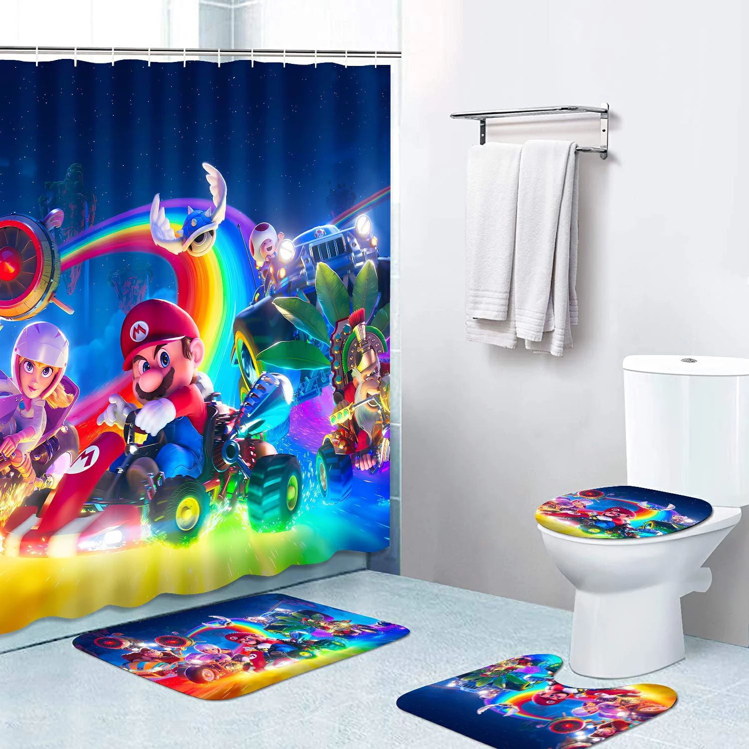 Mario 4 PCS Super Mario Bathroom Sets with Shower Curtain and Rugs ...