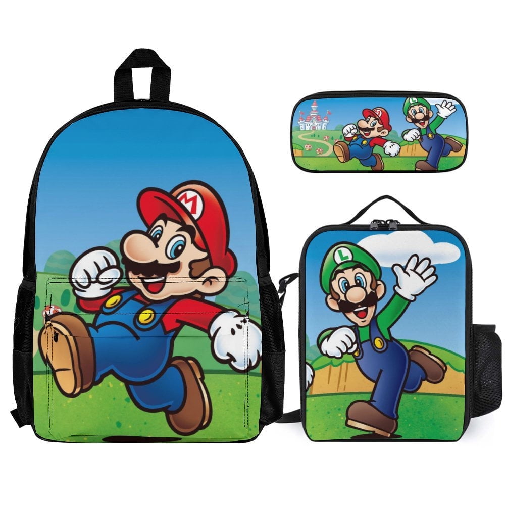 Mario And Luigi Backpack 3 Pieces Set With Pencil Case Lunch Bag ...