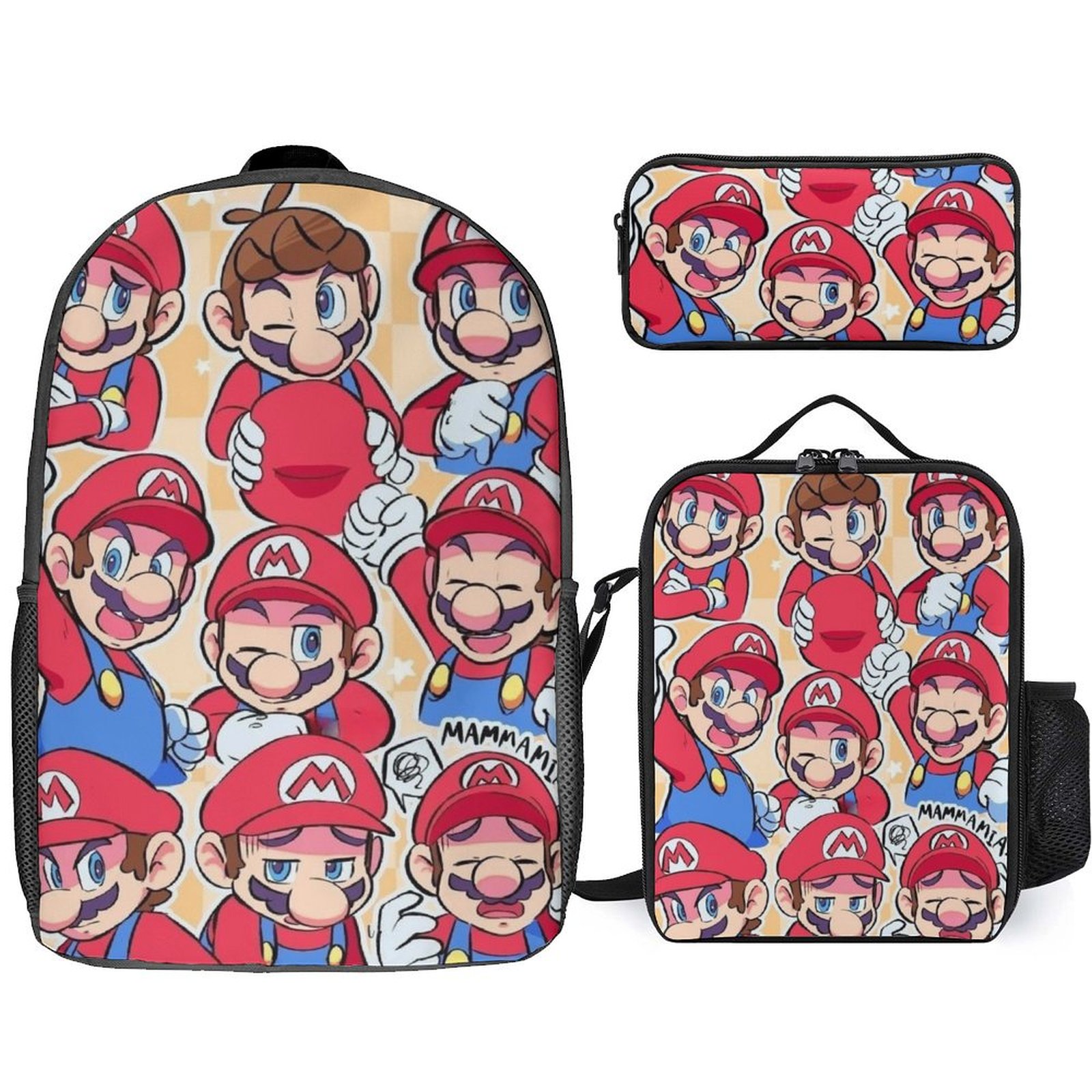 Mario Backpack Messenger Bag Lunch Bag Pencil Case Set 17 Inch ...