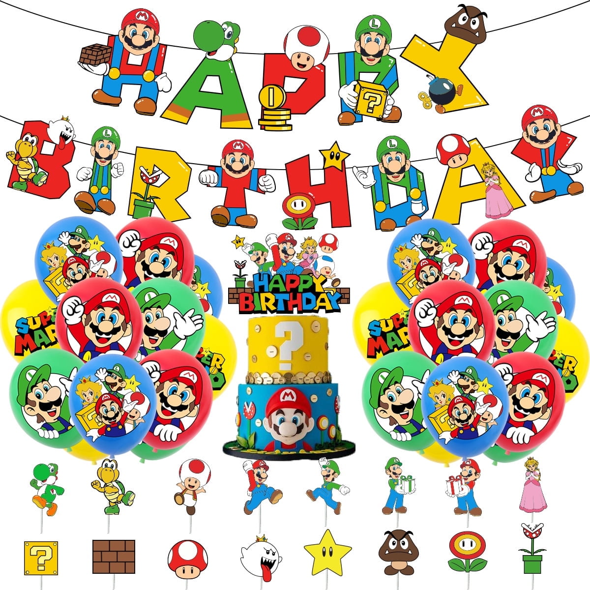 Mario Birthday Decorations,Gender Reveal Party Supplies Include Happy ...
