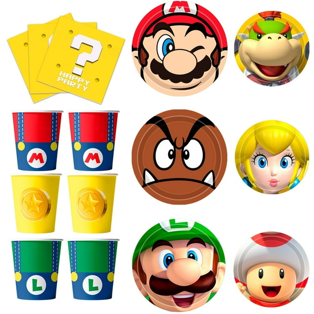 Mario Birthday Decorations Tableware,120pcs Mario Plates and Napkins ...