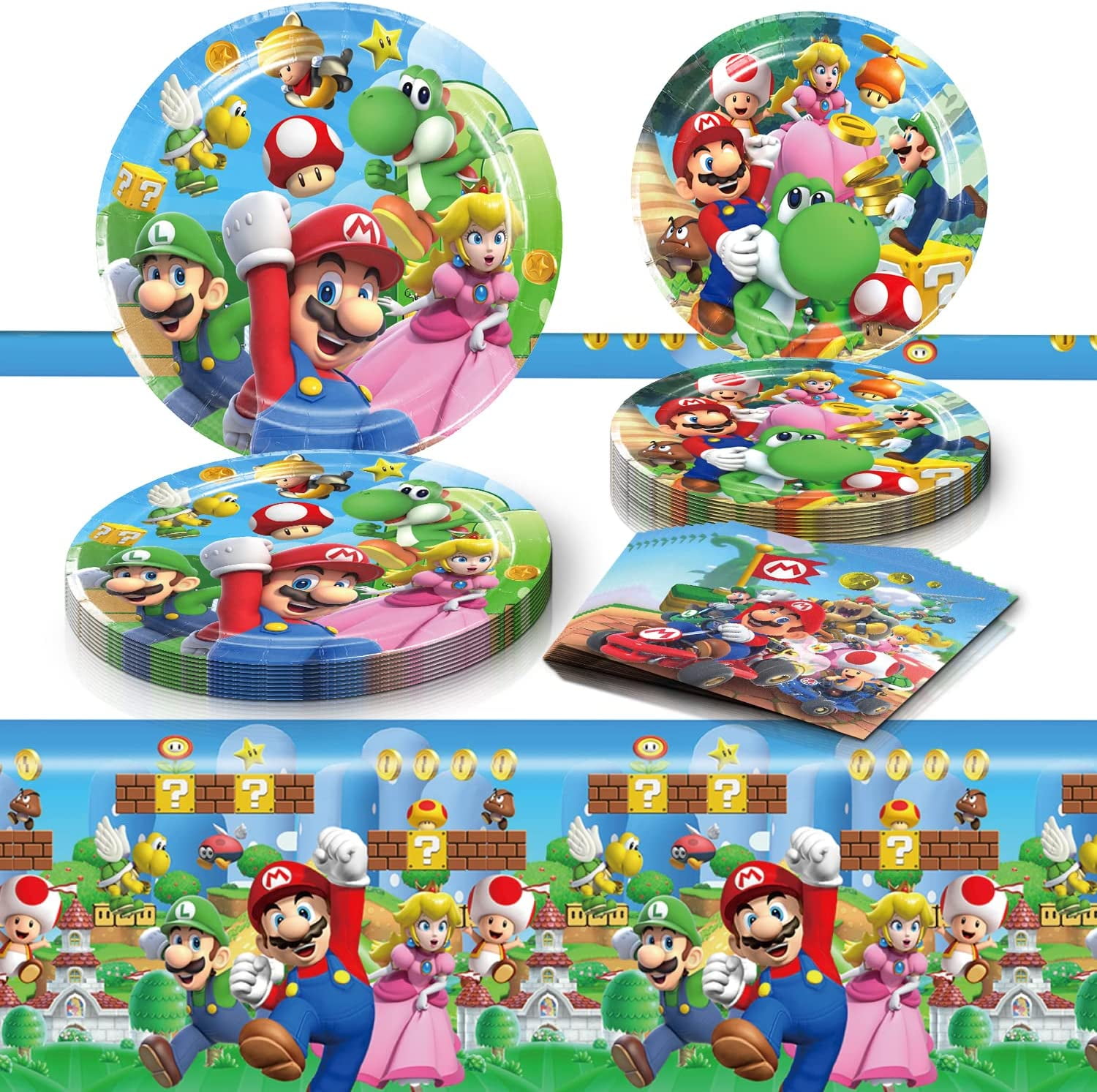 Mario Birthday Party Supplies, 20 Plates, 20 Napkins and 1 Tablecloth ...