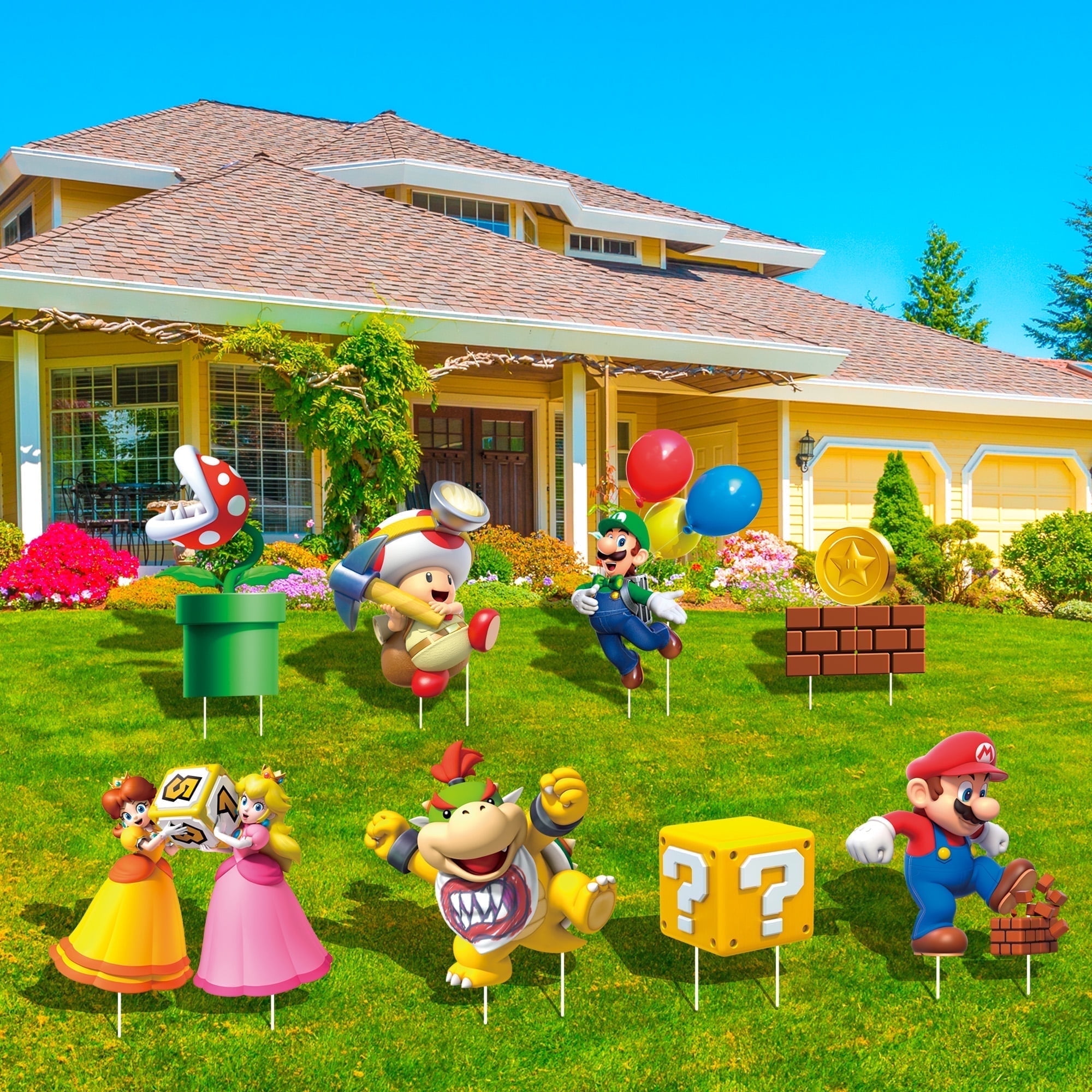 ElifJoyDeco Mario Birthday Party Yard Signs, 8pcs Mario Themed Lawn ...