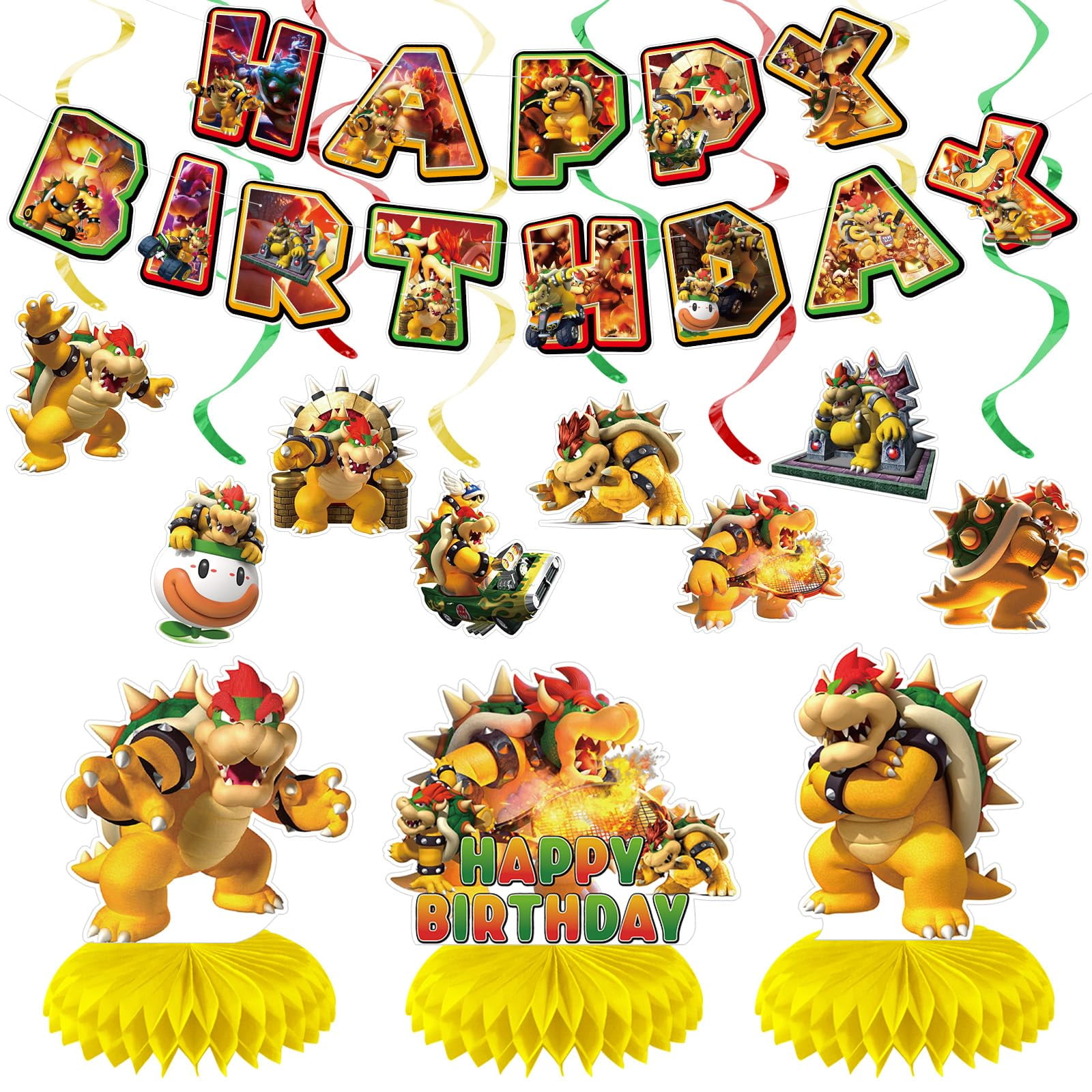Mario Bowser Birthday Party Decorations, Include Banner,Hanging Swirls ...