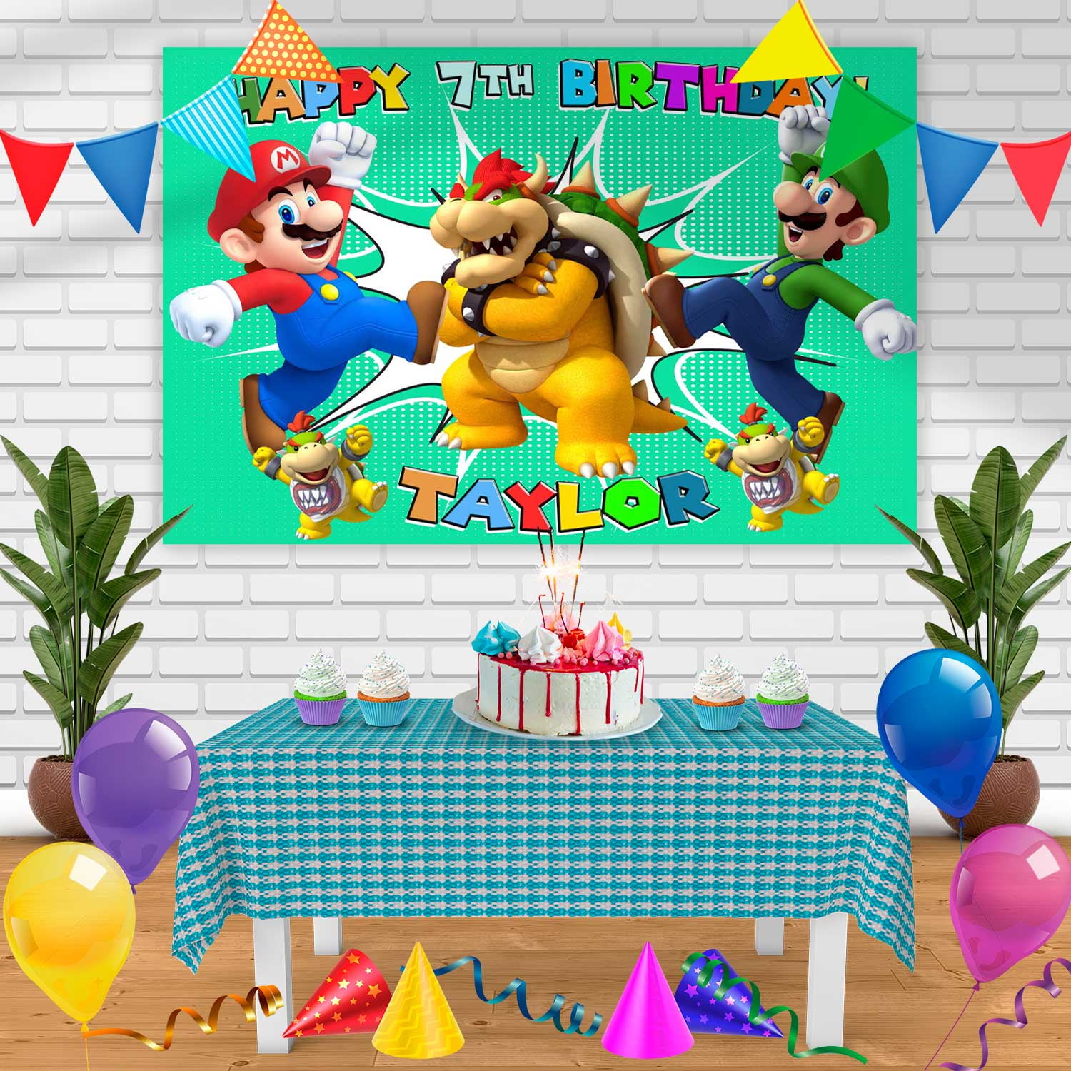 Mario Bowser Luigi Birthday Banner Personalized Party Backdrop ...