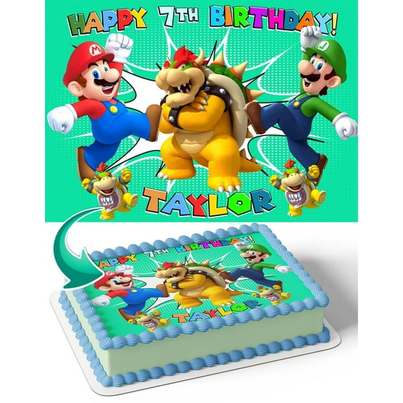 Mario Bowser Luigi Edible Image Cake Topper Personalized Birthday Sheet ...