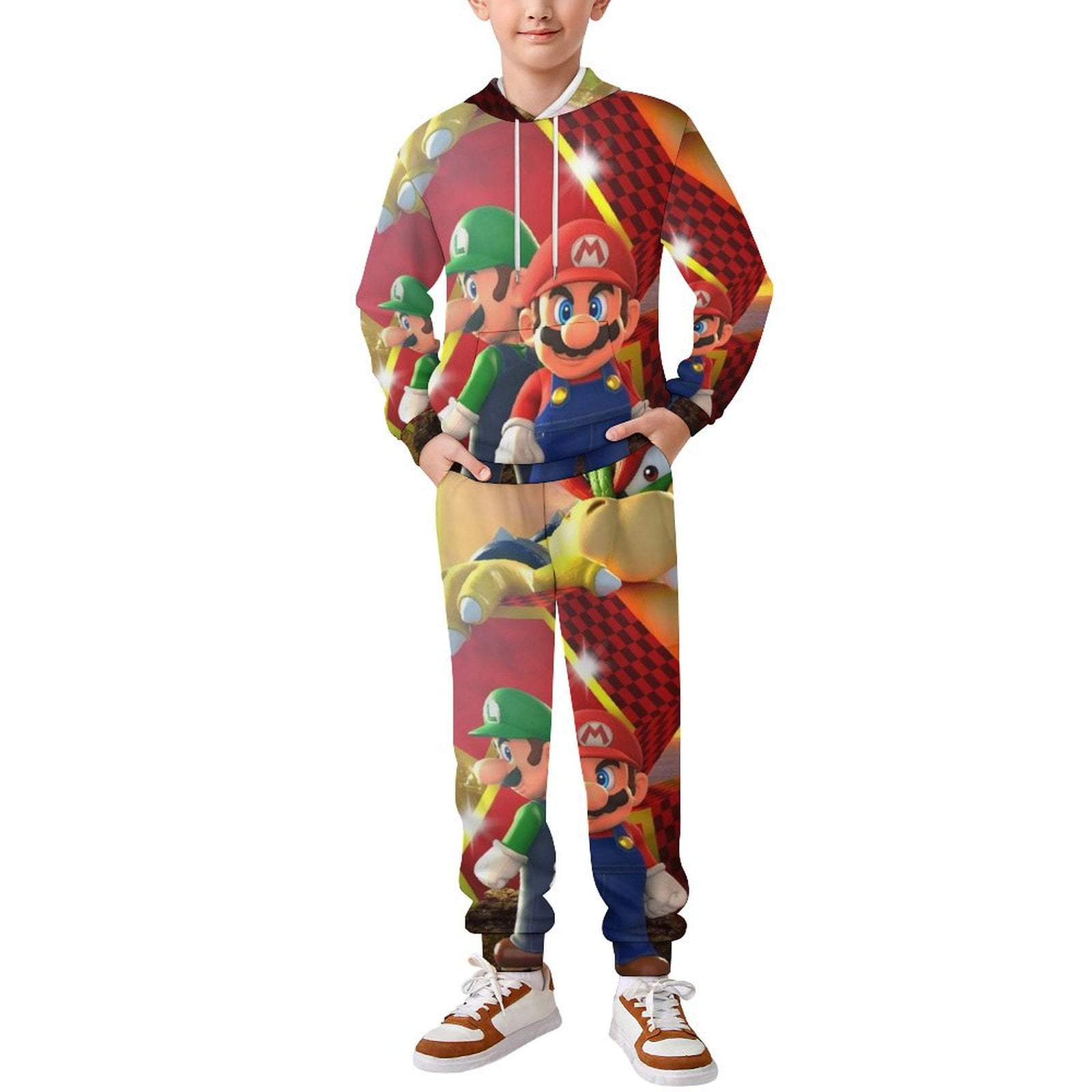 Mario Boys 2 Piece Tracksuit Athletic Sweatsuits Sets Hooded Sweatshirt ...