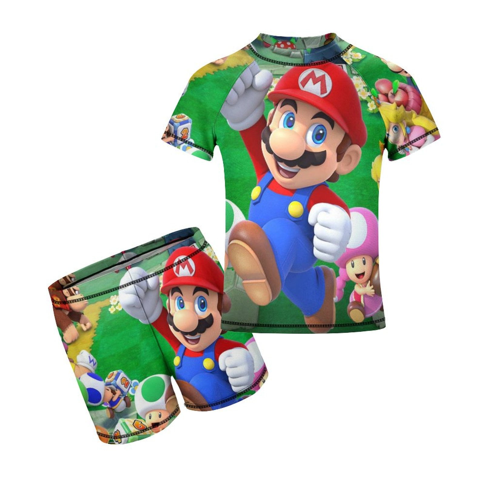 Mario Boys Rash Guard Set 2 Piece Swimsuits Short Sleeve Bathing Suits ...