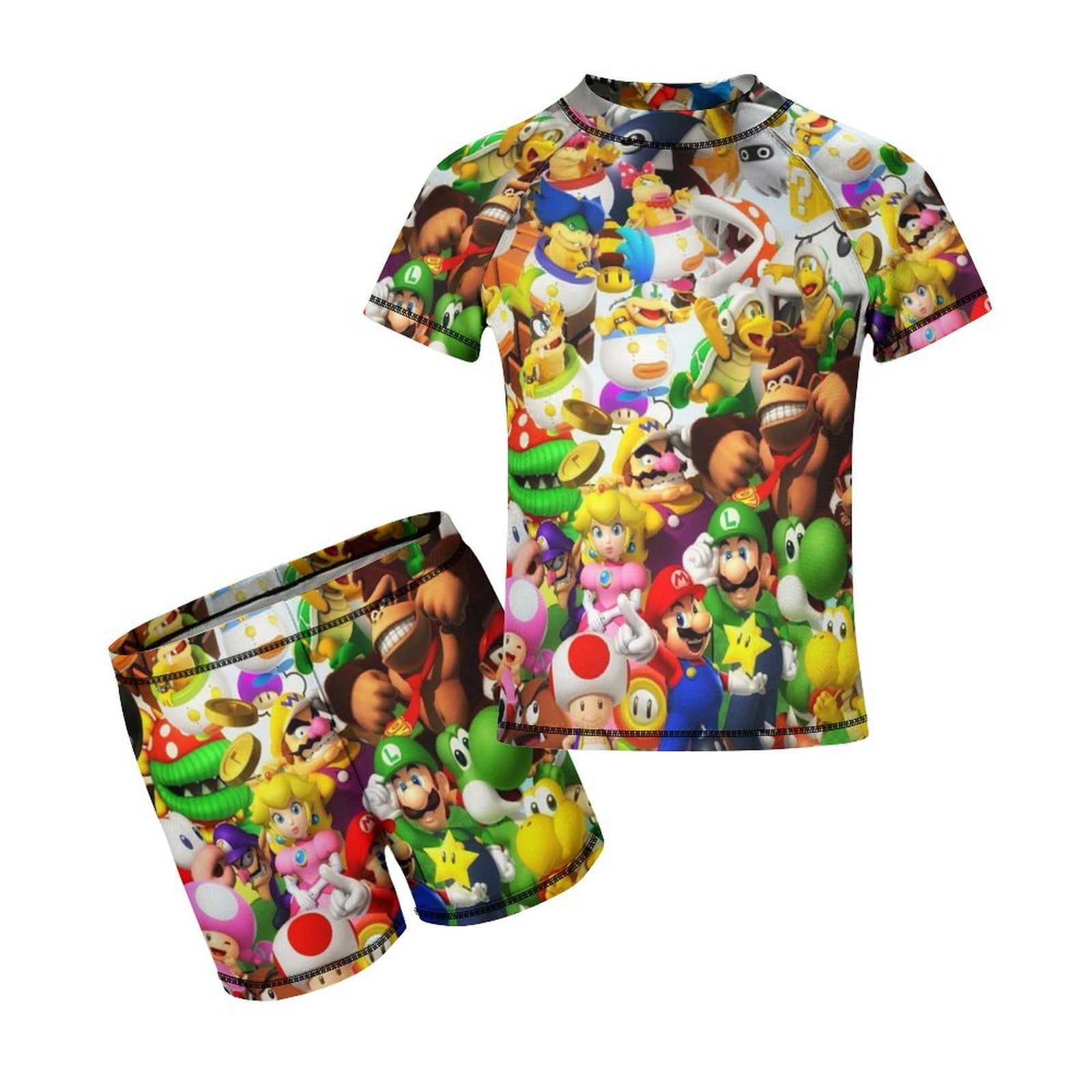 Mario Boys Rash Guard Set 2 Piece Swimsuits Short Sleeve Bathing Suits ...